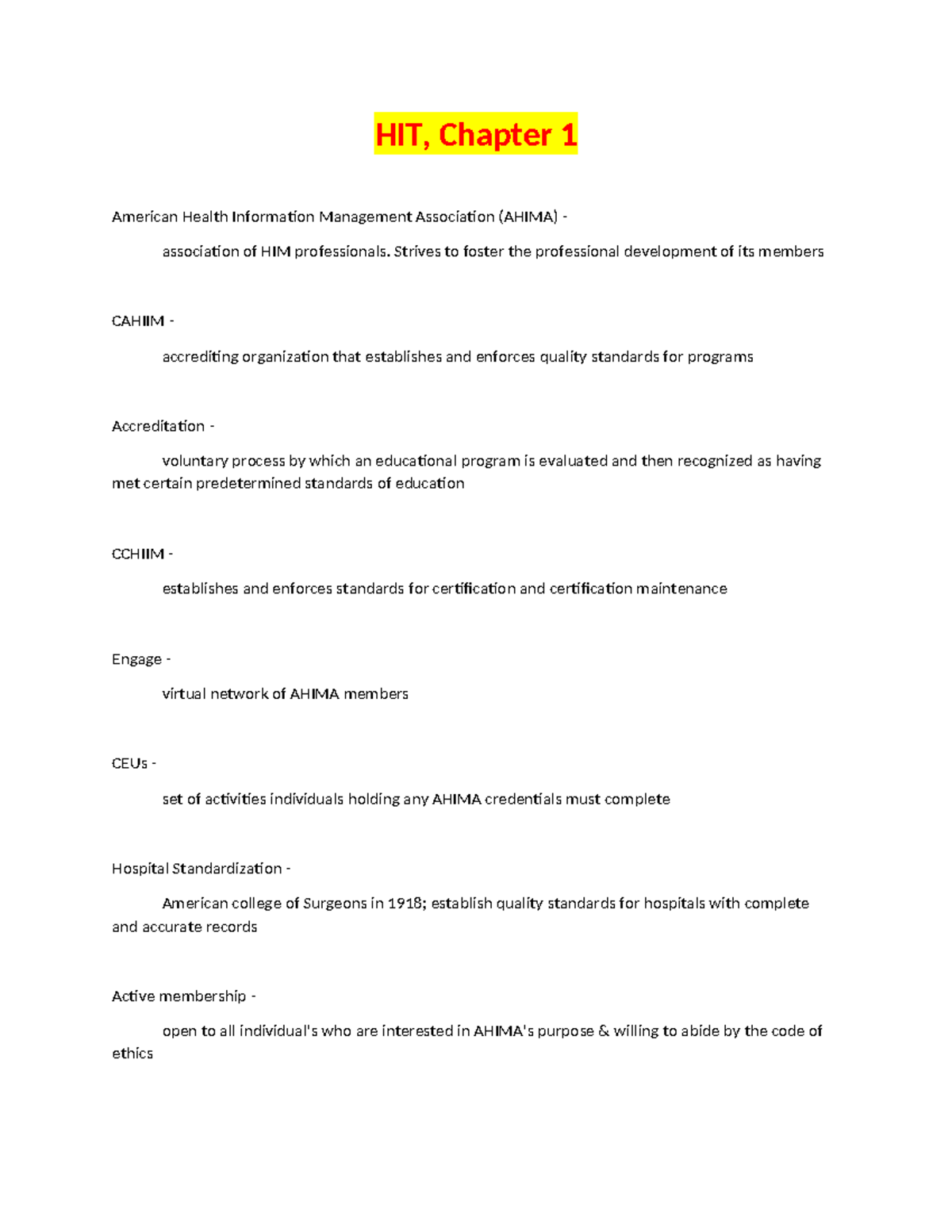 HIT, Chapter 1 - Overview of Health Information Management (HIM ...