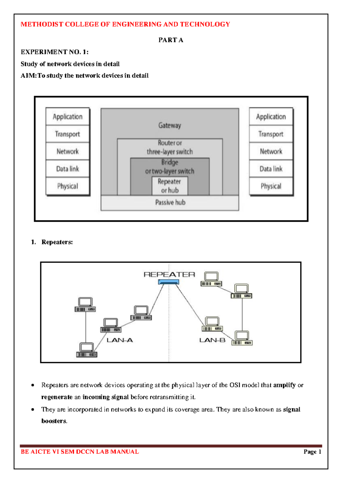 DCCN Lab manual -VI Sem - 2022-23 - PART A EXPERIMENT NO. 1: Study of network devices in detail ...