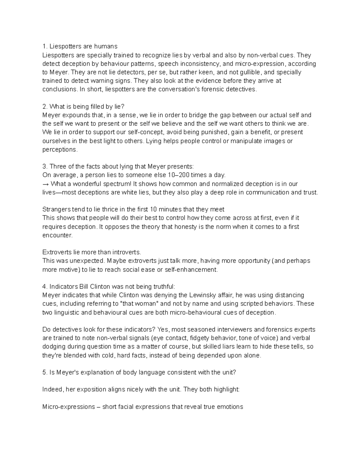 Unit 12: Lying Eyes - Understanding Deception and Liespotting - Studocu