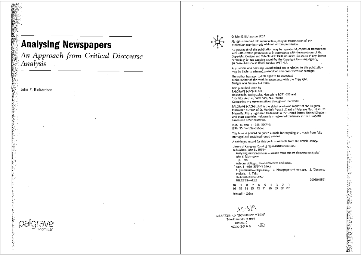 Analysing Newspapers An Approach from Critical Discourse Analysis (John ...
