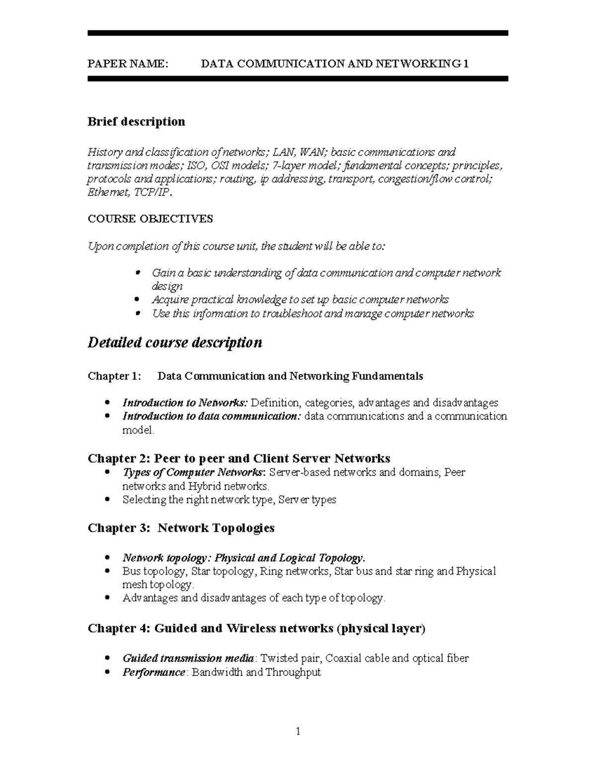 DATA COMMUNICATION AND NETWORKING 1: Comprehensive Study Notes - Studocu