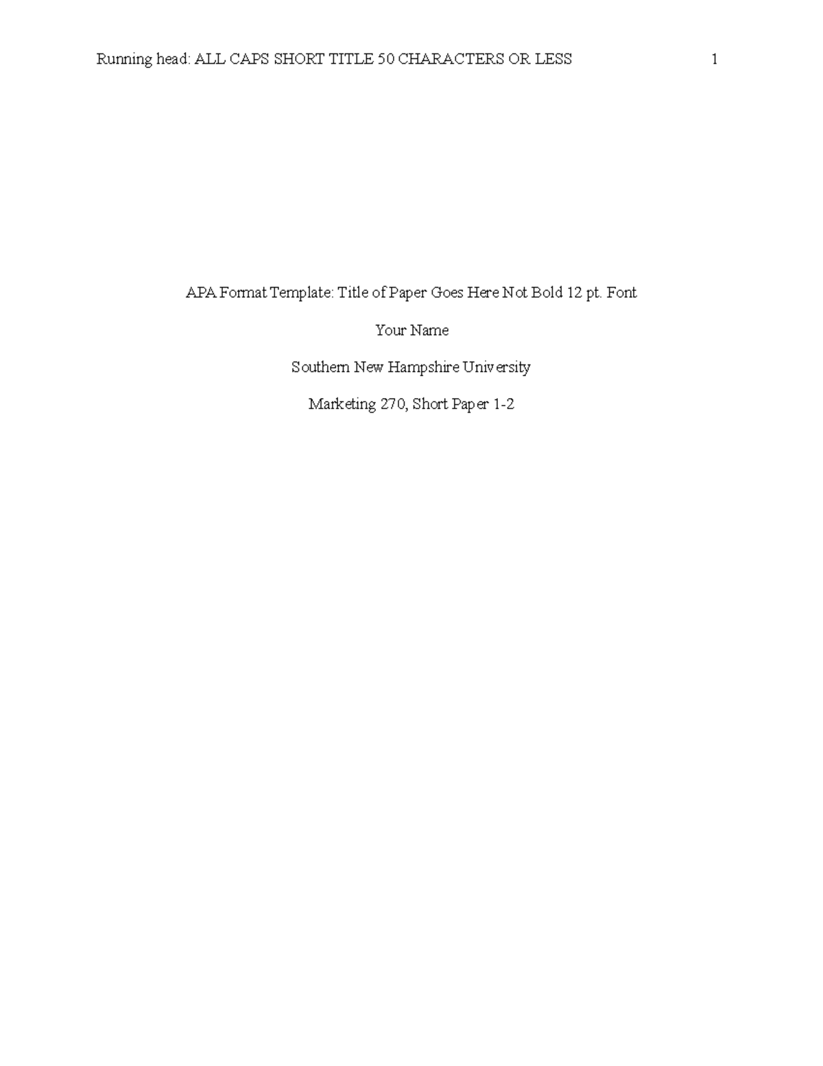Marketing 270, Short Paper 1: APA Format Guidelines - Studocu