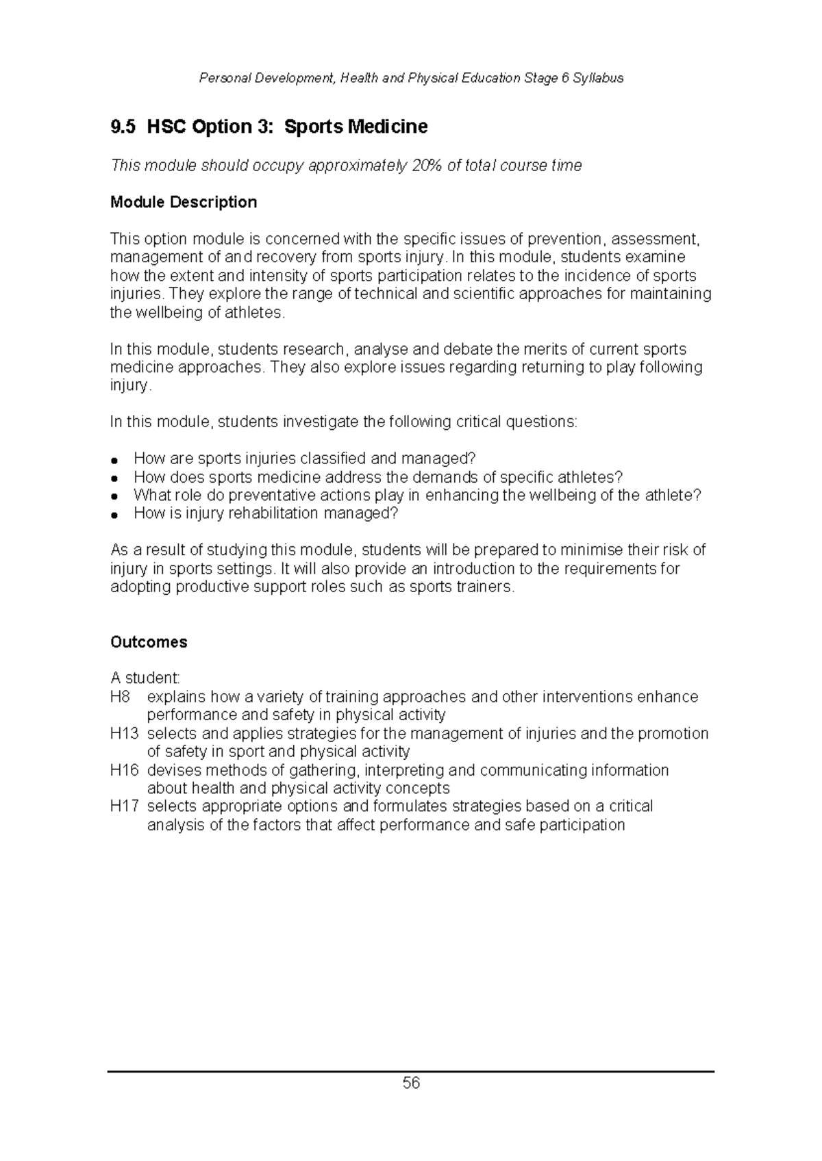 Personal Development, Health & Physical Ed. HSC Syllabus: Sports ...