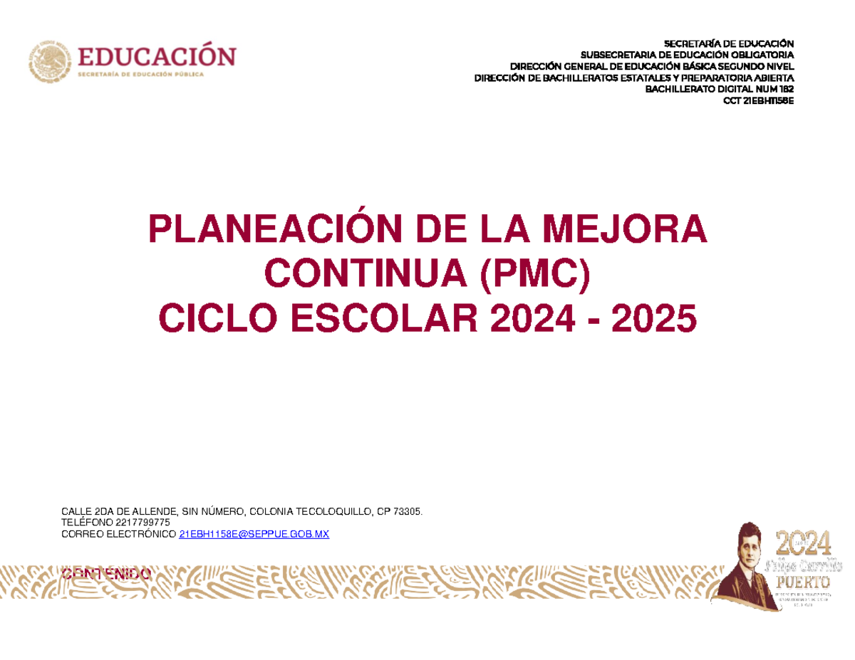 Formato PMC 2024-2025 - pmc - ####### SUBSECRETARIA DE EDUCACIÓN OBLIGATORIA ####### DIRECCIÓN ...