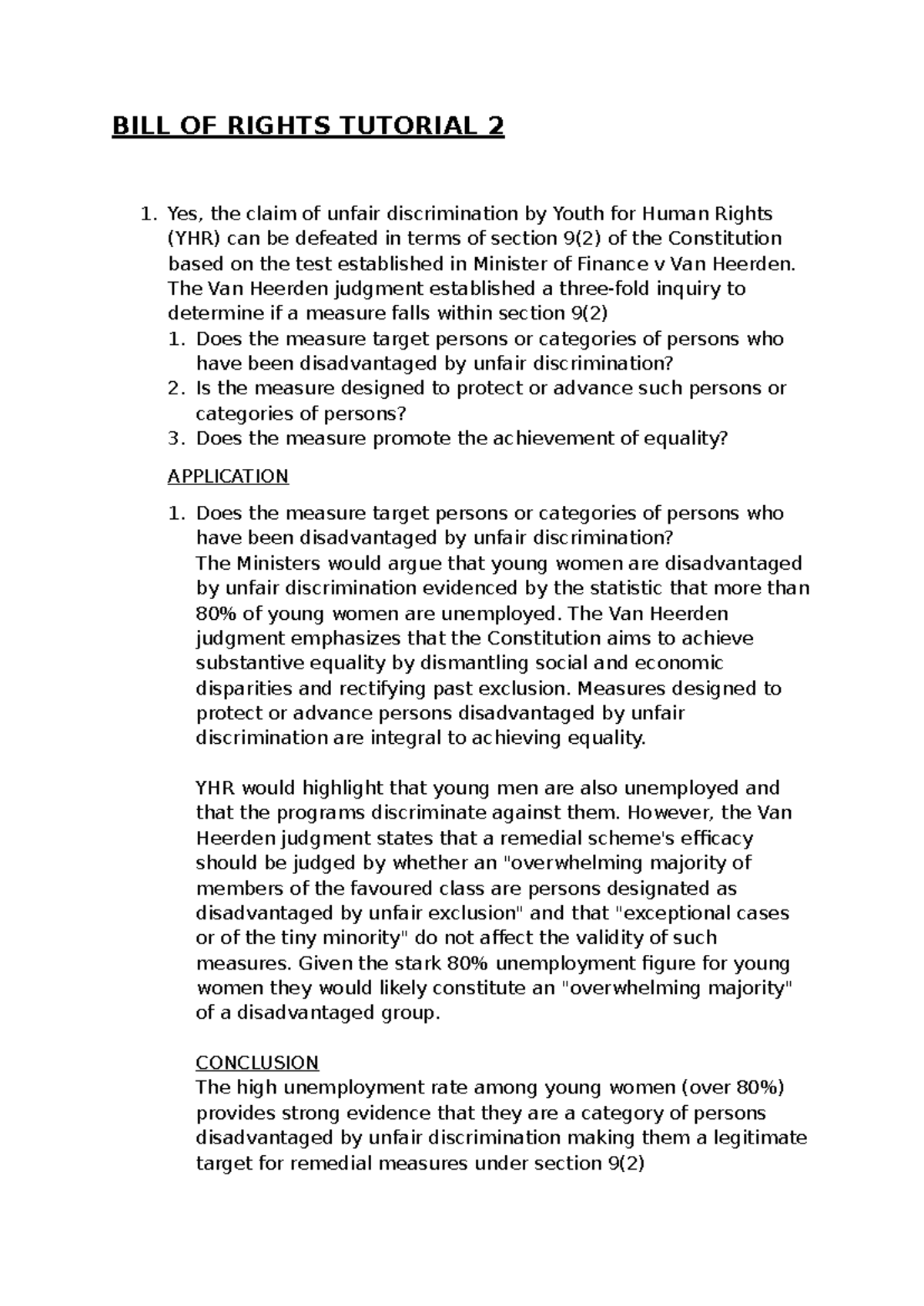 BILL OF RIGHTS TUTORIAL 2: Analyzing Unfair Discrimination Claims - Studocu