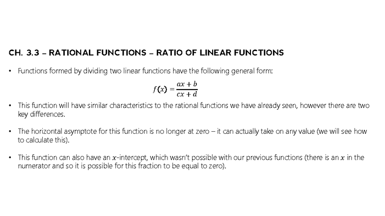 MHF4U - Ch. 3.3 - Exploring Rational Functions and Asymptotes - Studocu