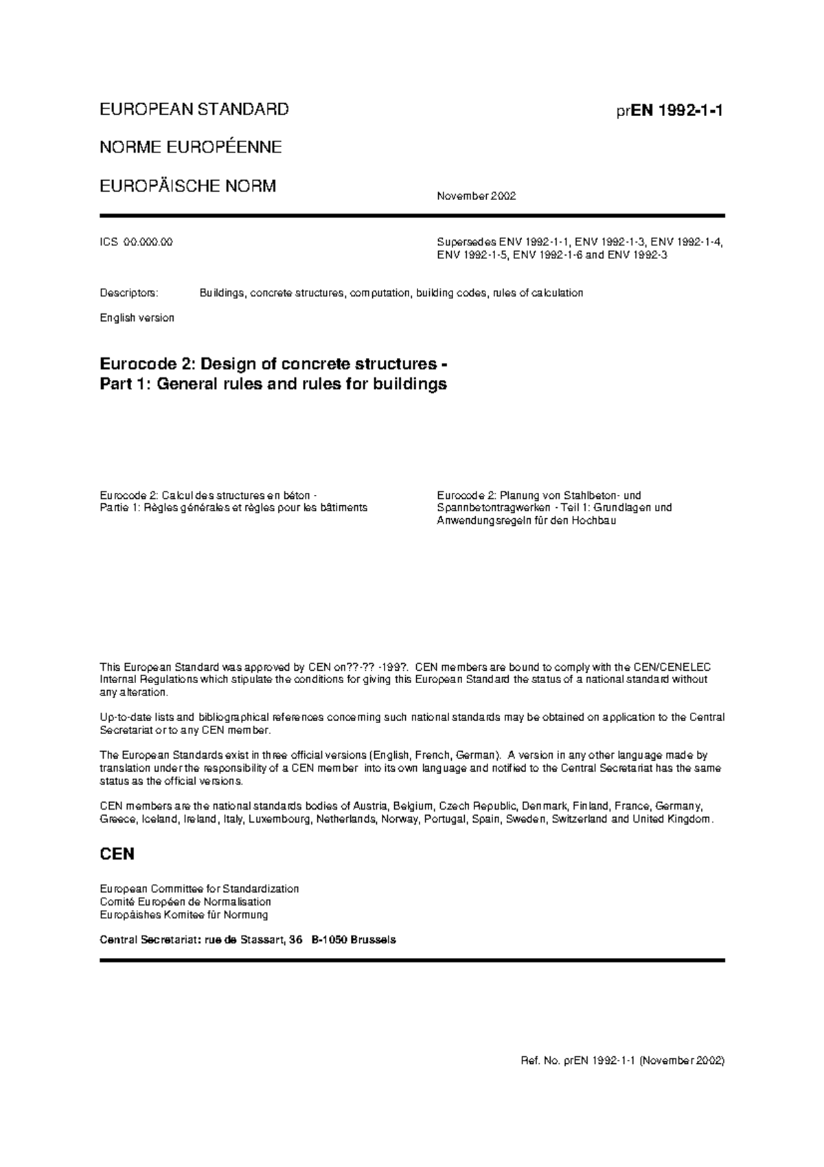 Eurocode 2 Design of Concrete Structures Part 1 Eurocod 1 - EUROPEAN ...