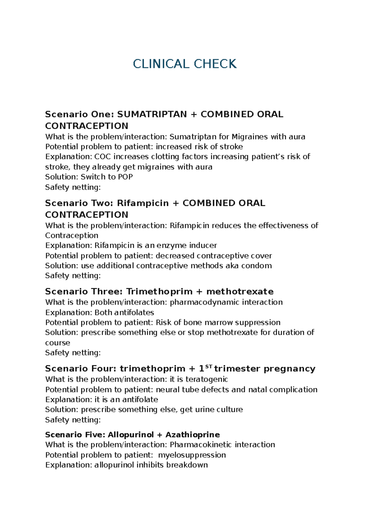 CLINICAL CHECK: Drug Interactions & Patient Safety Scenarios - Studocu