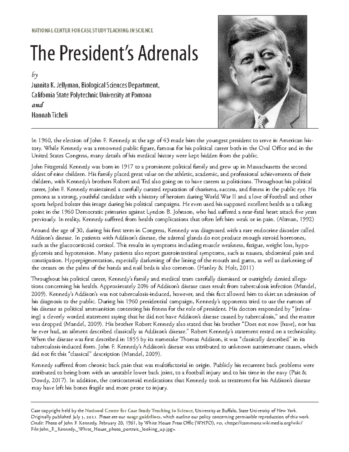 Addison's Disease Case Study: Analyzing JFK's Health Challenges - Studocu