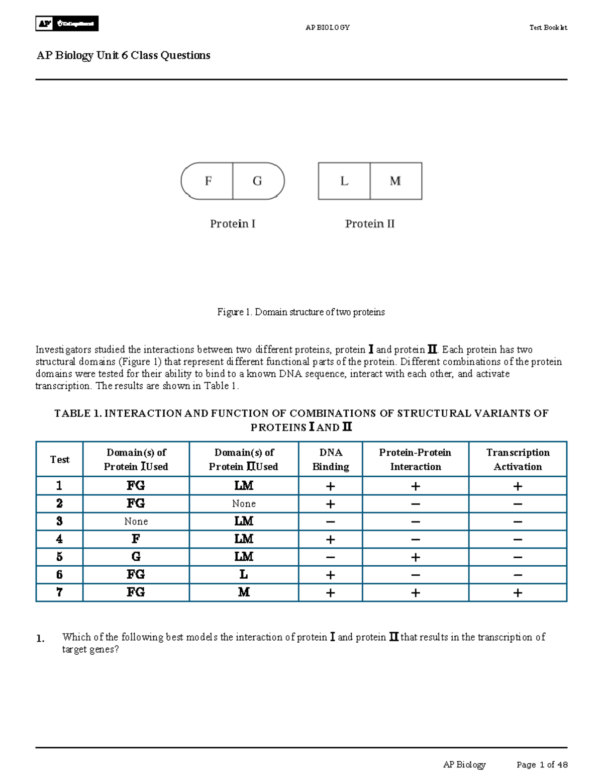 AP BIOLOGY Unit 6 Class Questions and Test Booklet - Studocu