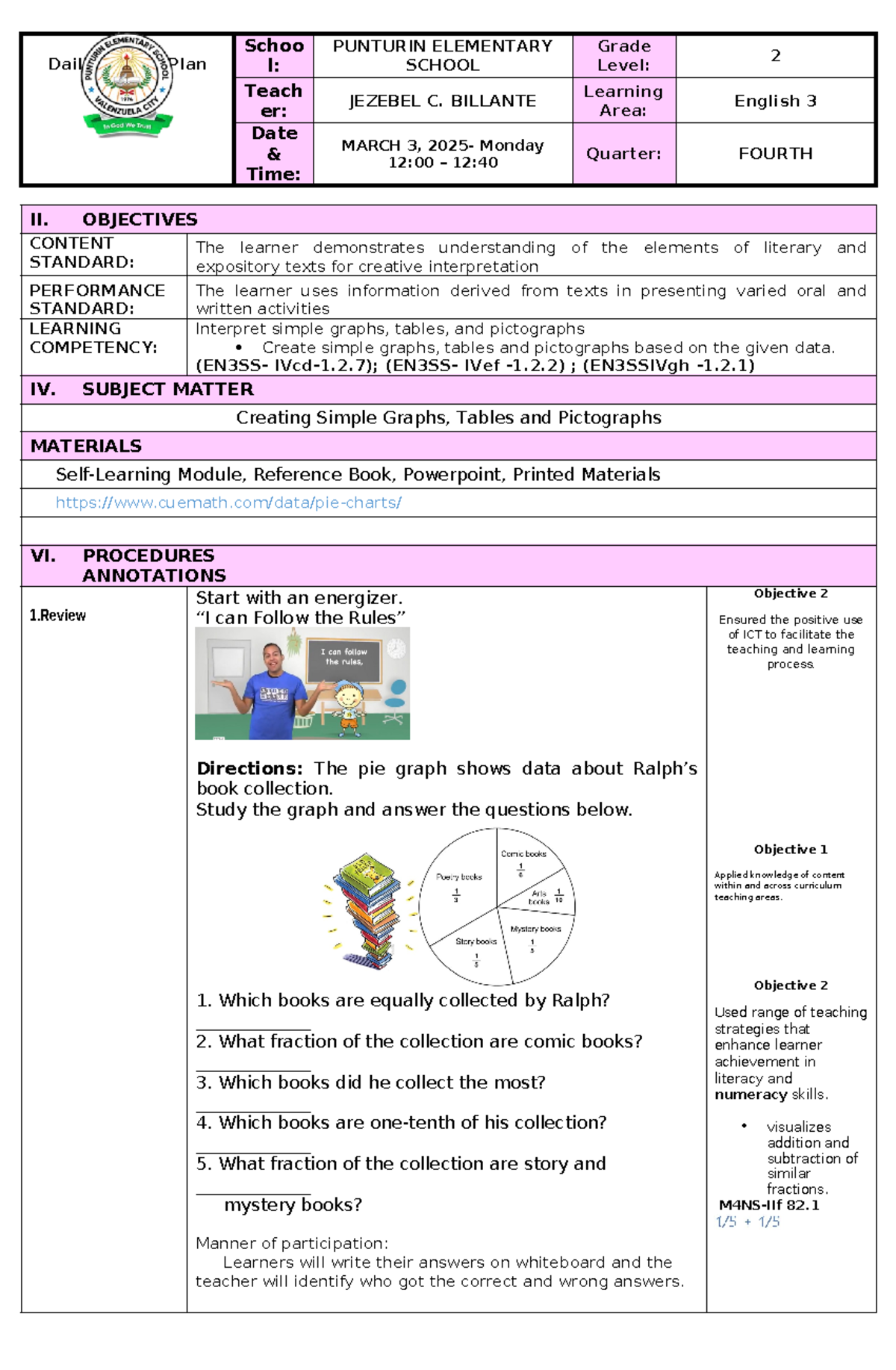 English 3 - CO LESSON PLAN - Daily Lesson Plan Schoo l: PUNTURIN ...