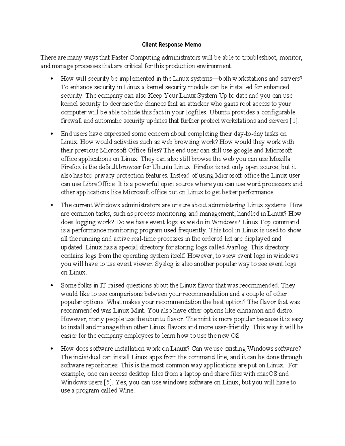 Client Response Memo: Enhancing Linux Security & Usability - Studocu
