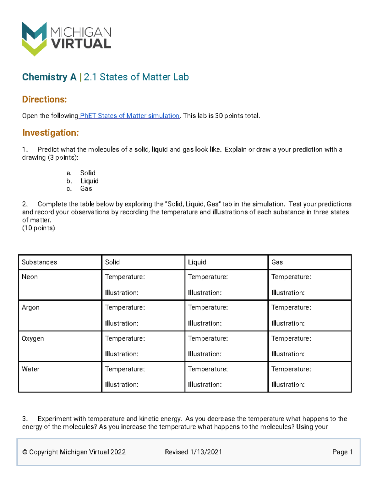 Chemistry A 2.1 Final Lab: Exploring States of Matter and Energy - Studocu