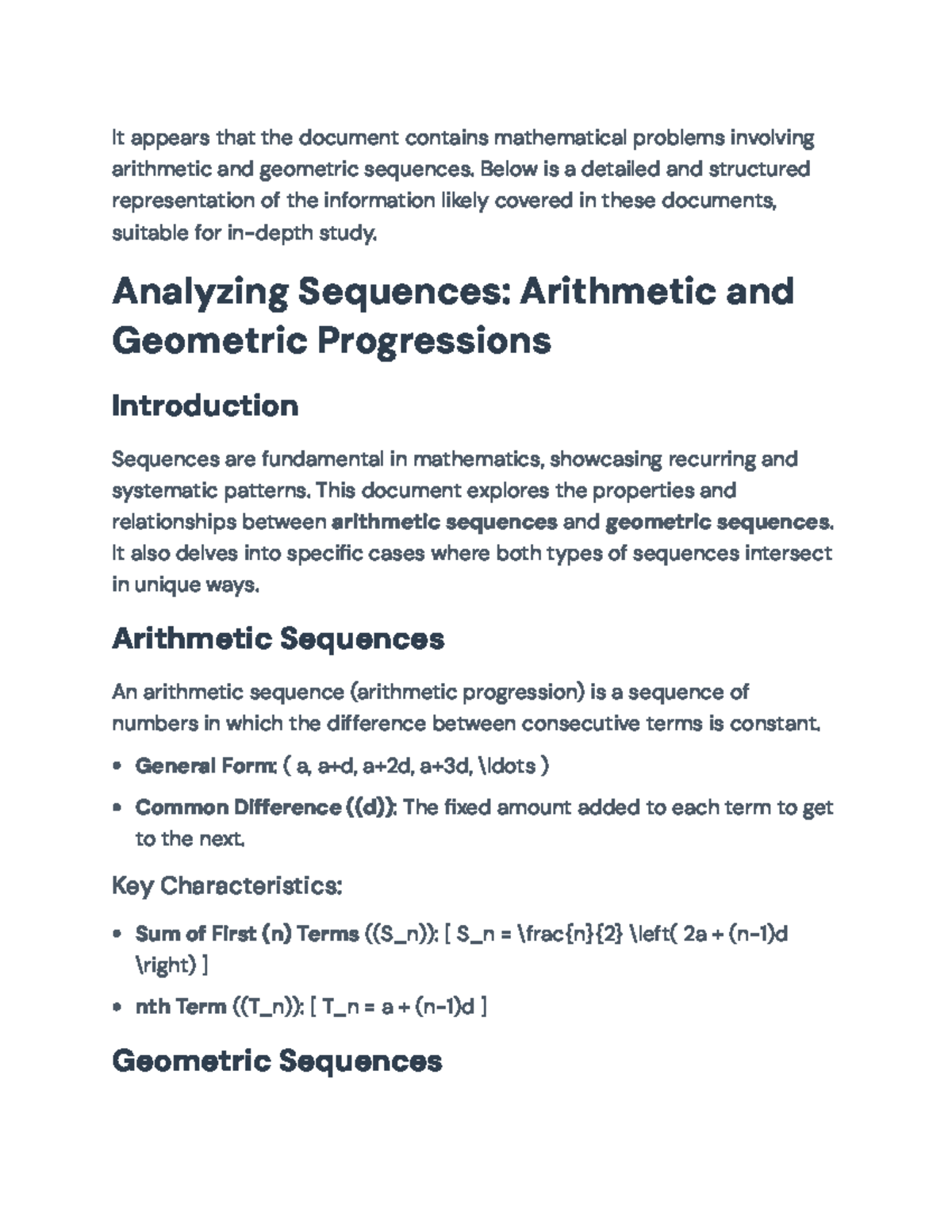 Math 101 Analyzing Arithmetic Geometric Sequences For Study Studocu