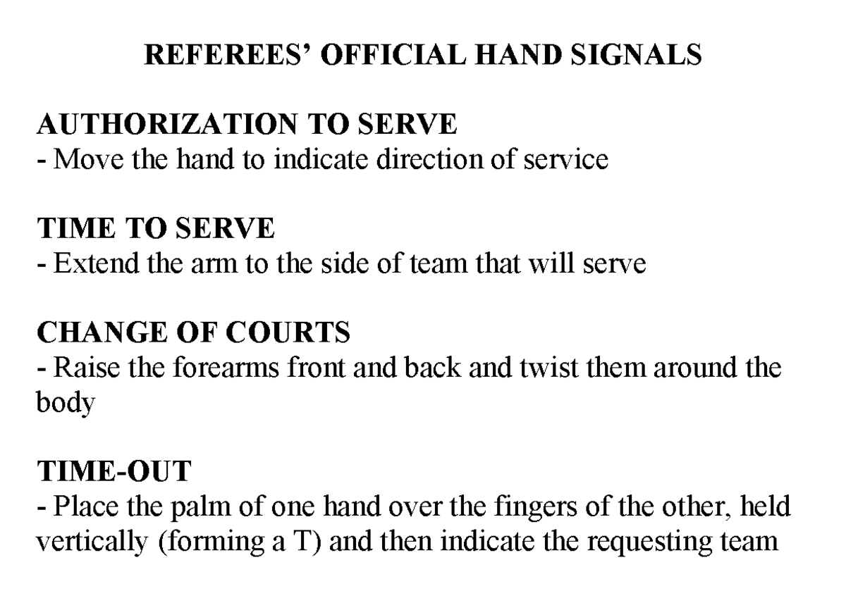 Official Hand Signals for Volleyball Referees and Line Judges - Studocu