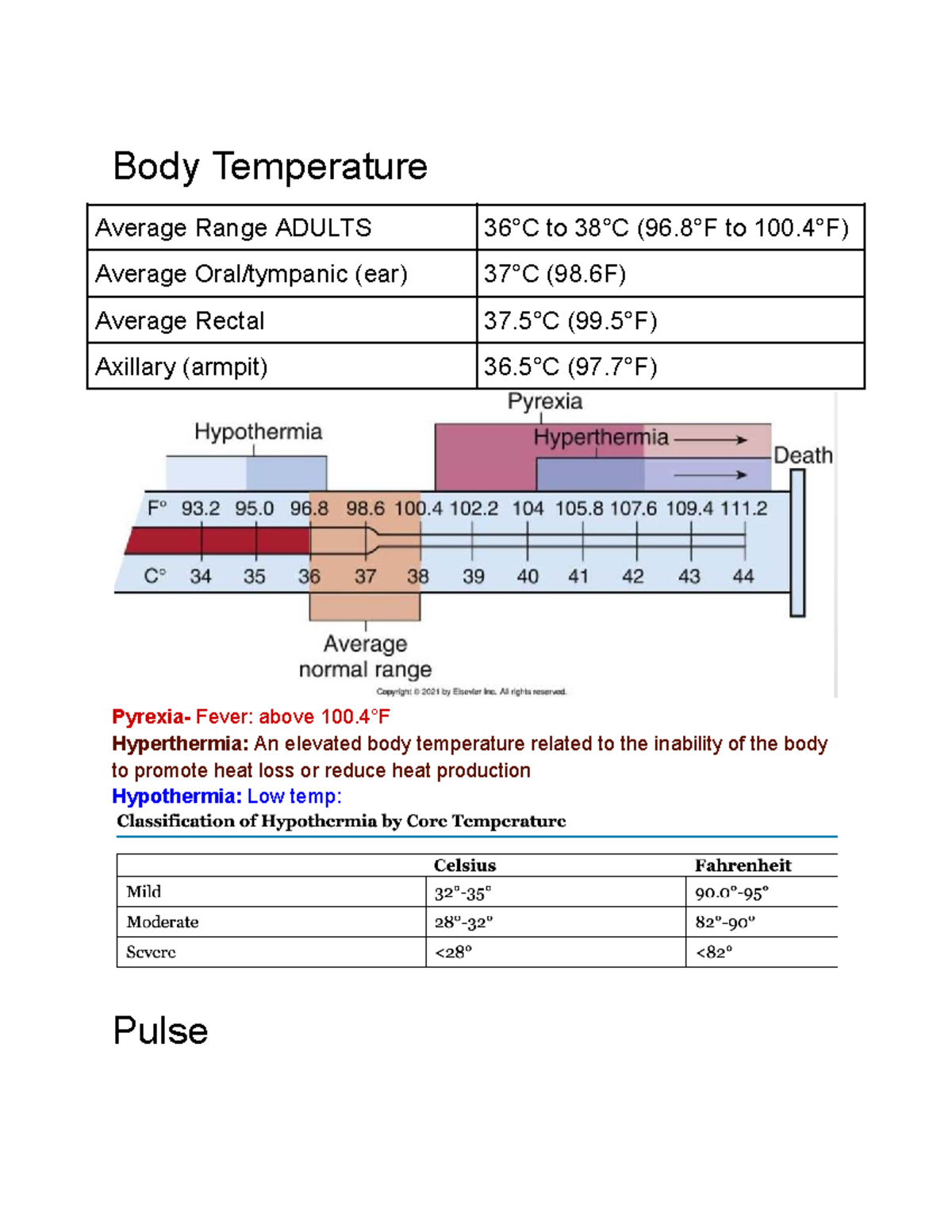 Ranges Exam 1 - Body Temperature Average Range ADULTS 36°C to 38°C (96 ...