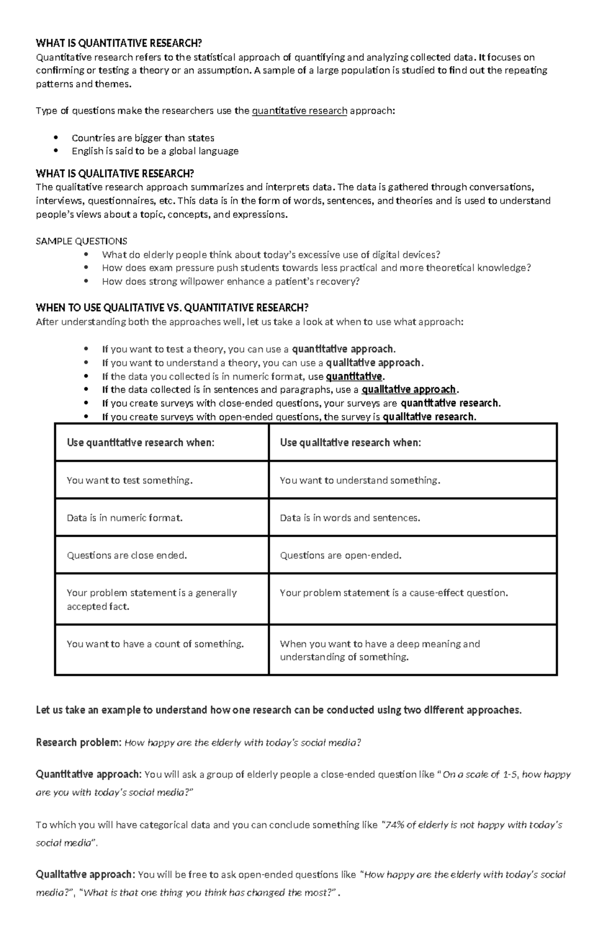 Q2: Quantitative vs. Qualitative Research with Questionnaires - Studocu