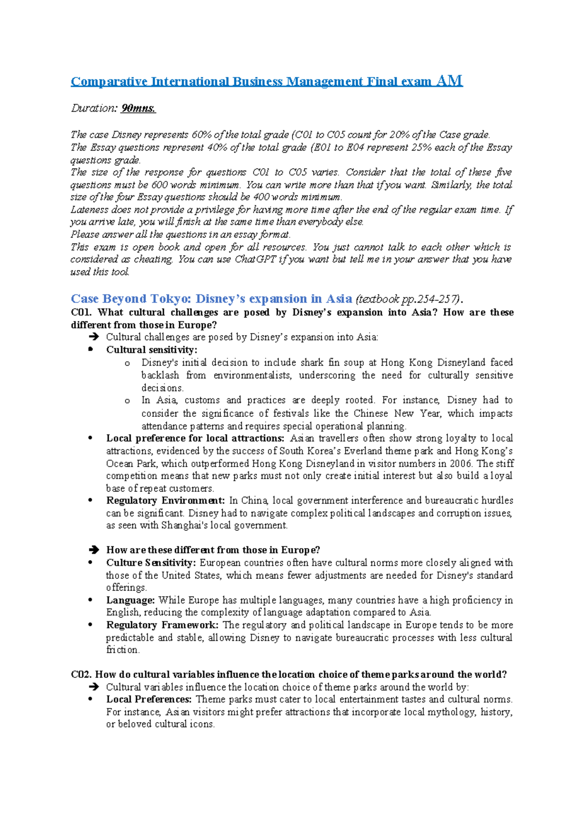 Final Exam Guidelines for CIBM NEU 2024: Disney Case Study Analysis ...