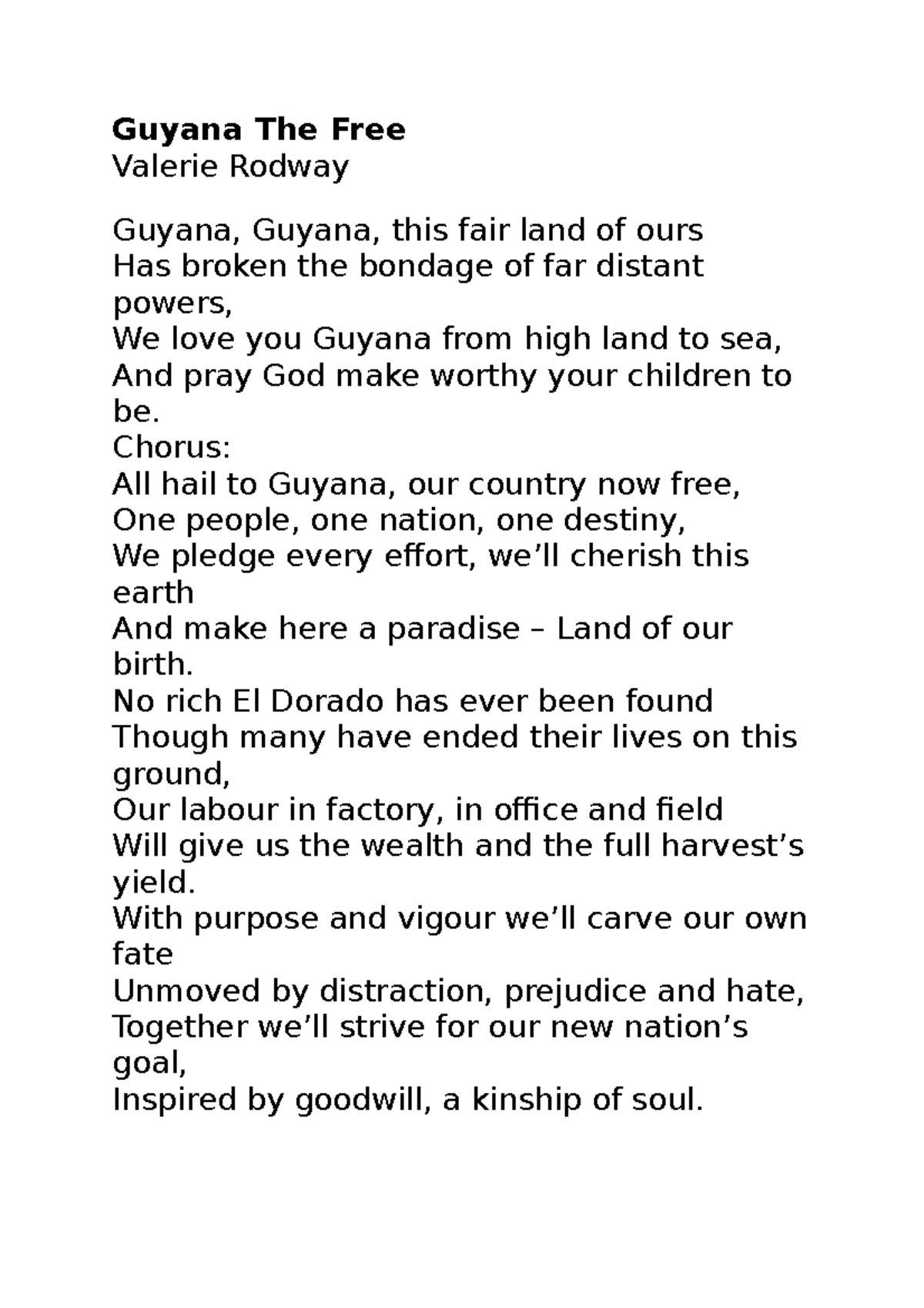 Guyana's National Songs - A Celebration of Freedom and Unity - Studocu