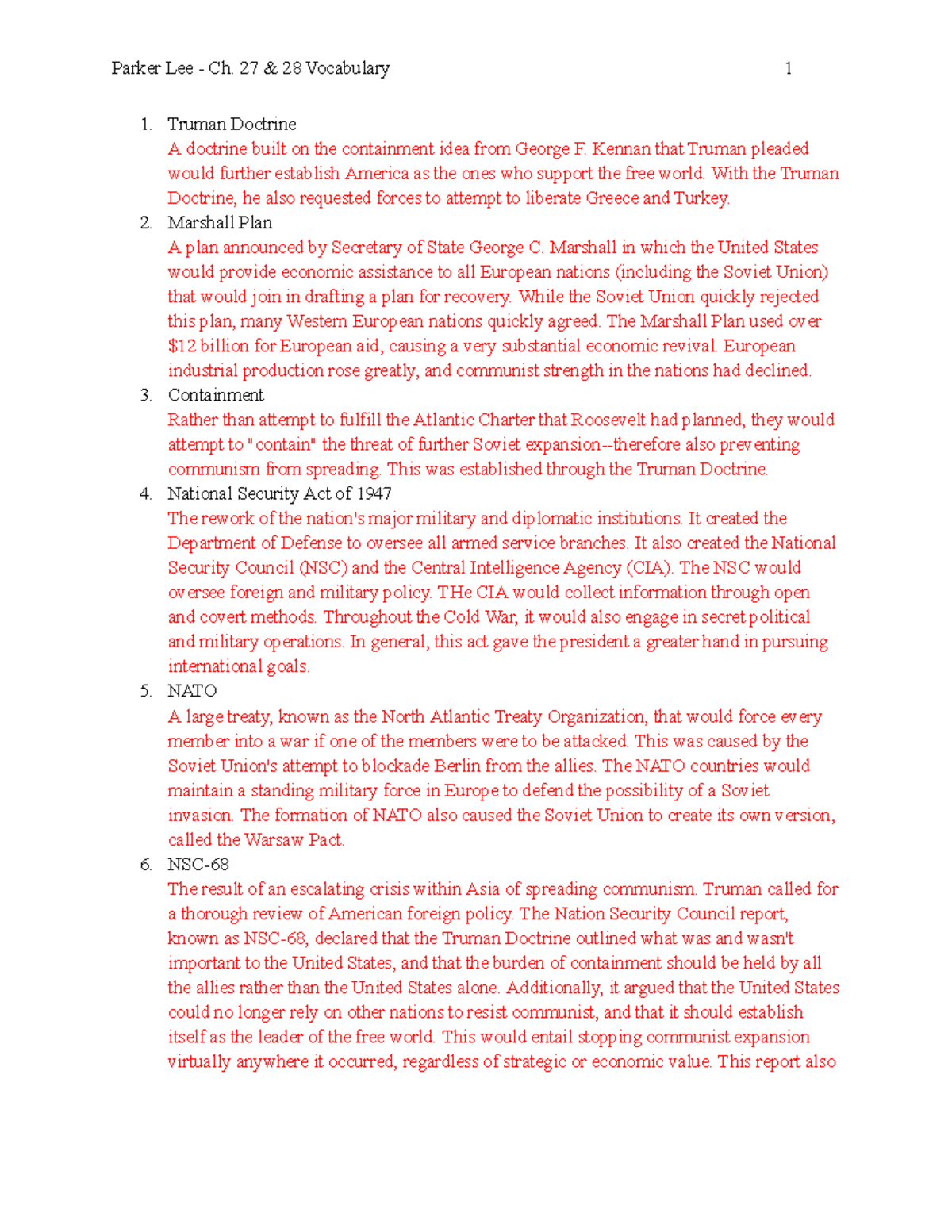 Parker Lee Ch. 27 & 28: Key Concepts of the Truman Doctrine and Cold ...