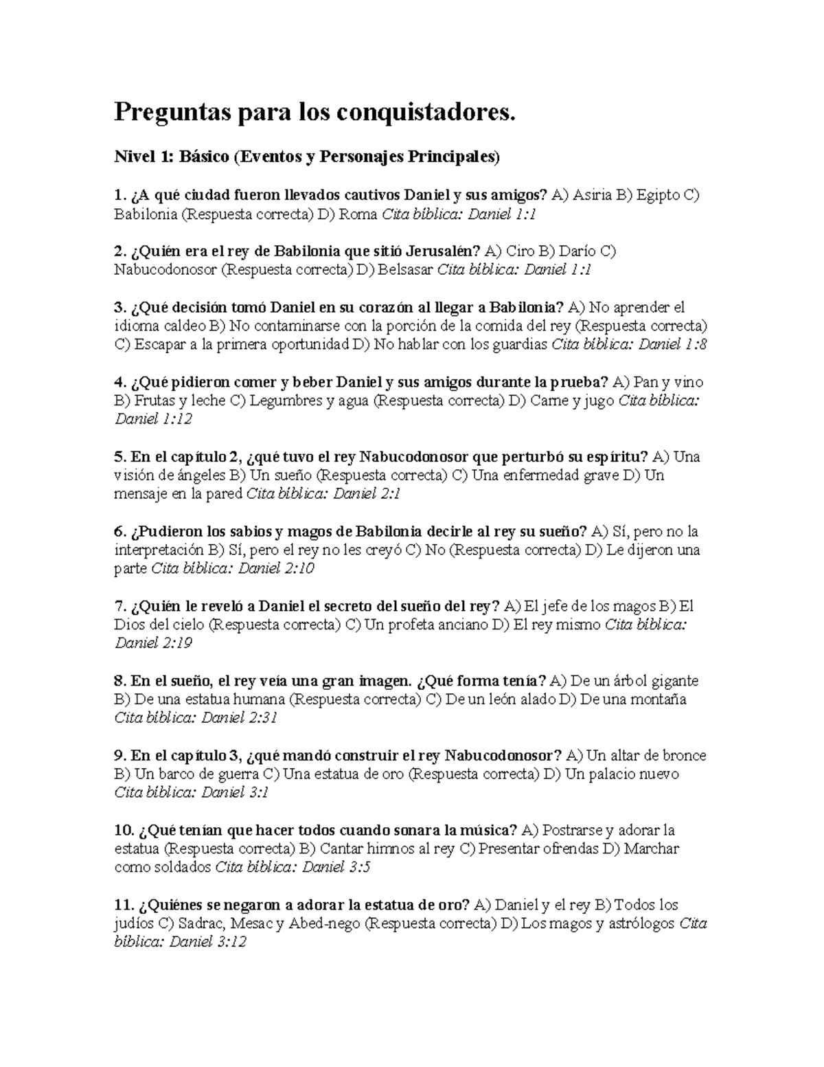 Preguntas sobre el Libro de Daniel - Nivel 1: Básico (Eventos y ...