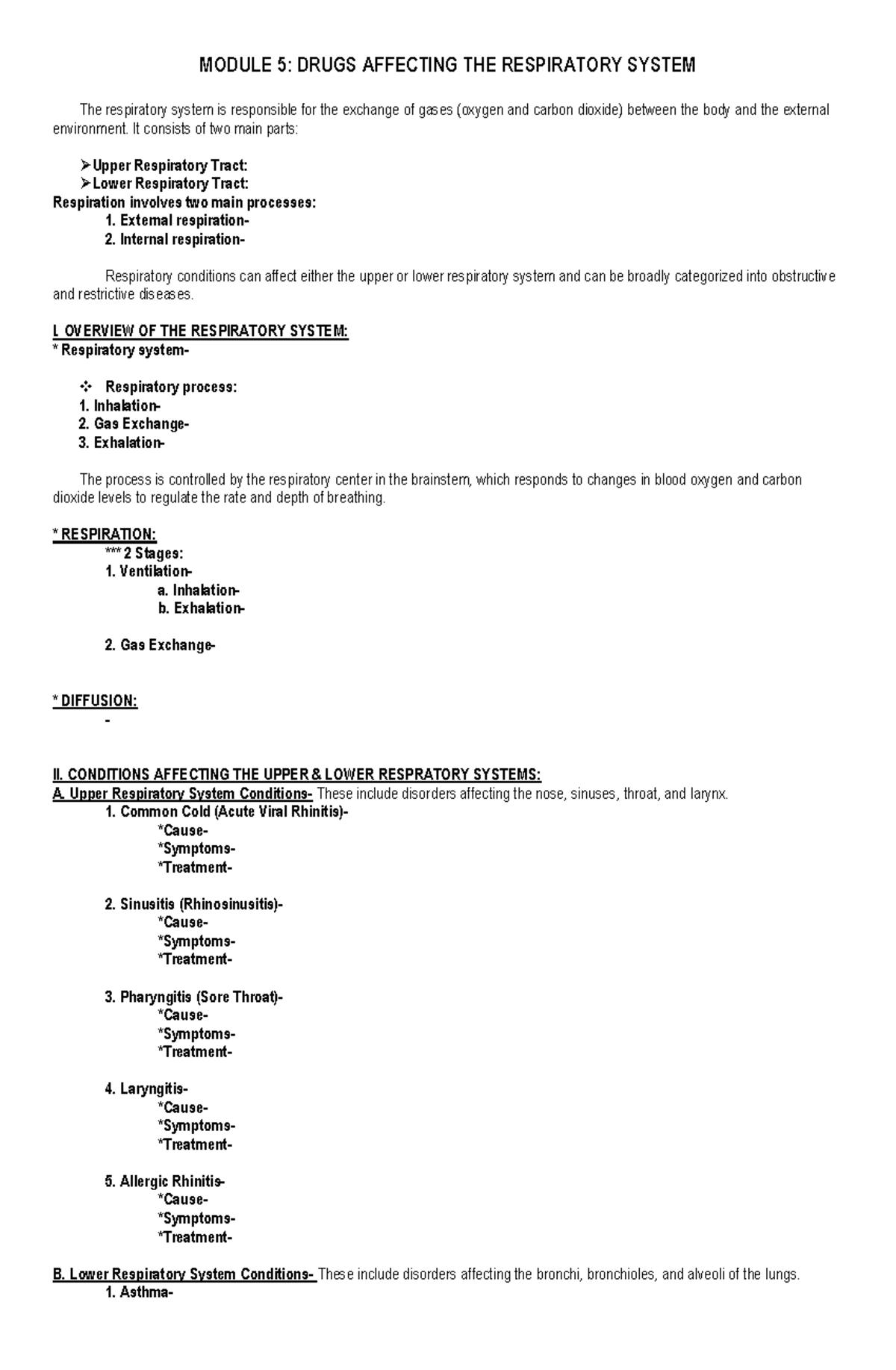 Module 5: Drugs Impacting the Respiratory System - Studocu