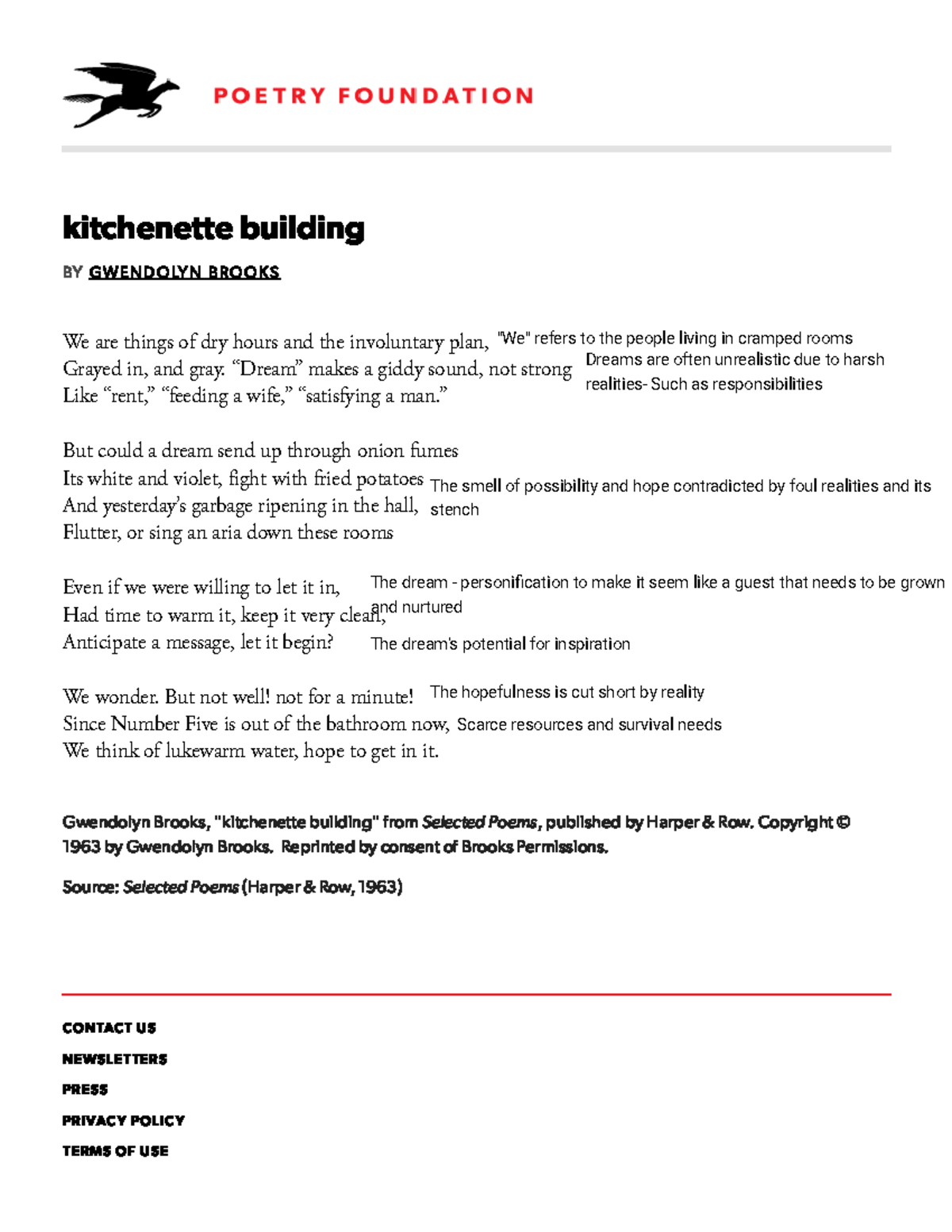 Kitchenette Building: An Analysis of Gwendolyn Brooks' Poem - Studocu