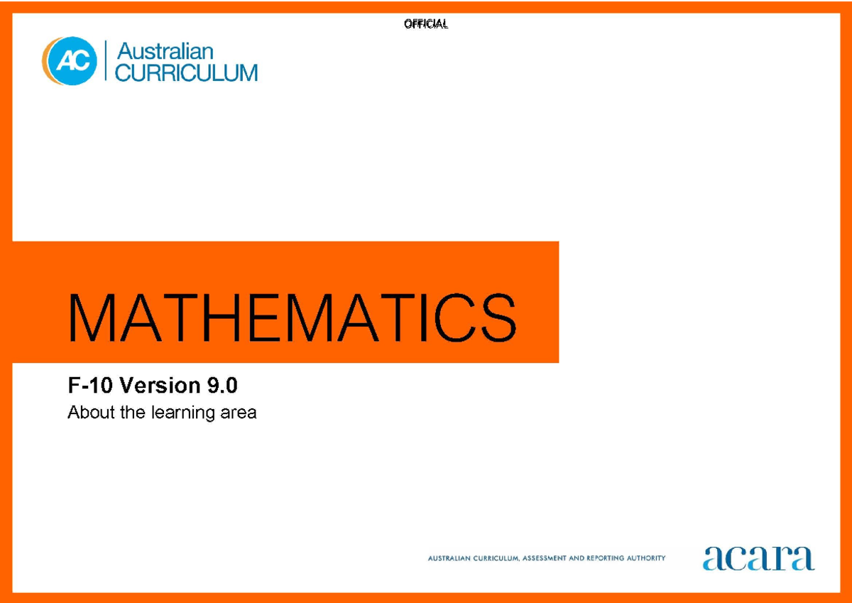 Australian Curriculum: Mathematics F–10 v9 Overview Document - Studocu