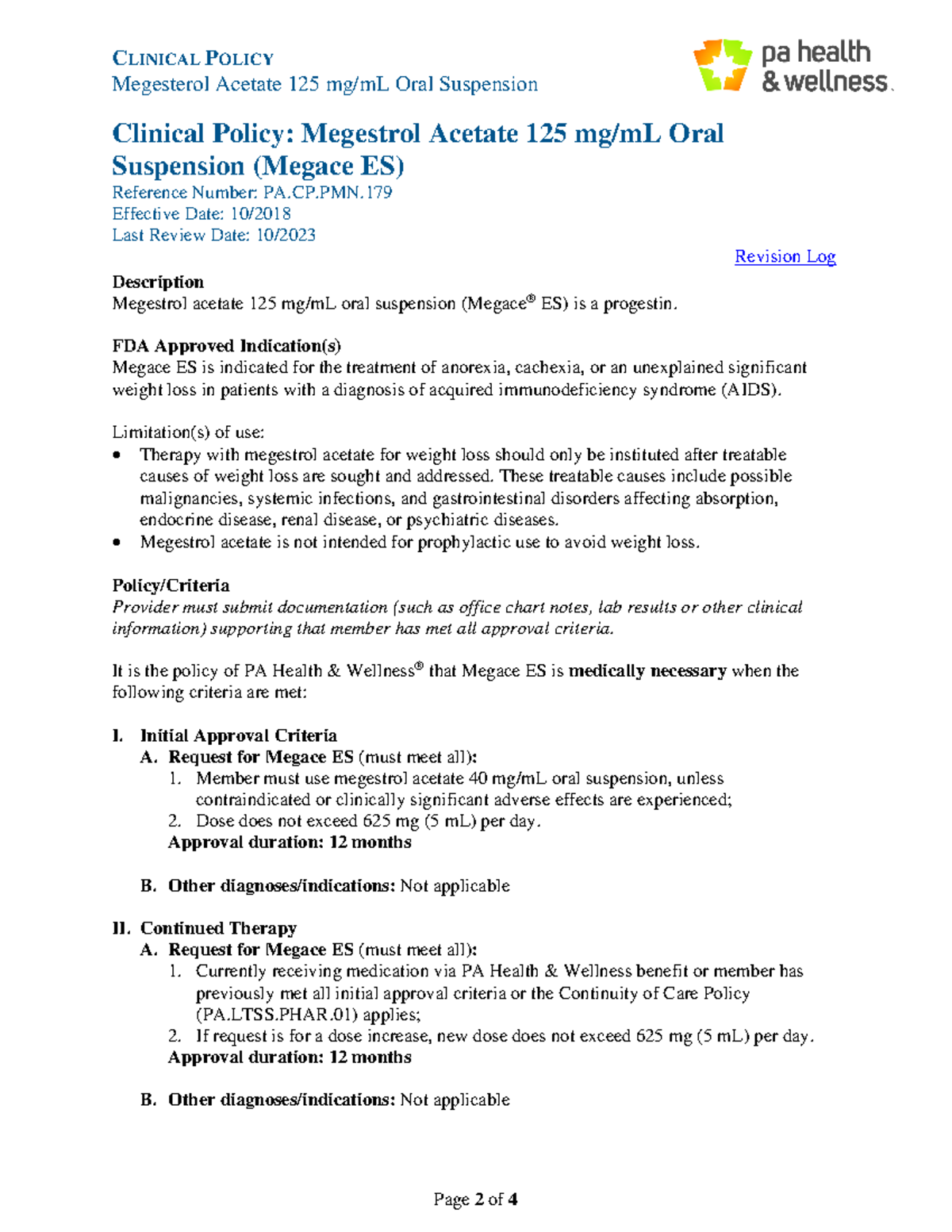Clinical Policy: Megestrol Acetate Oral Suspension (Megace ES) 2023 ...