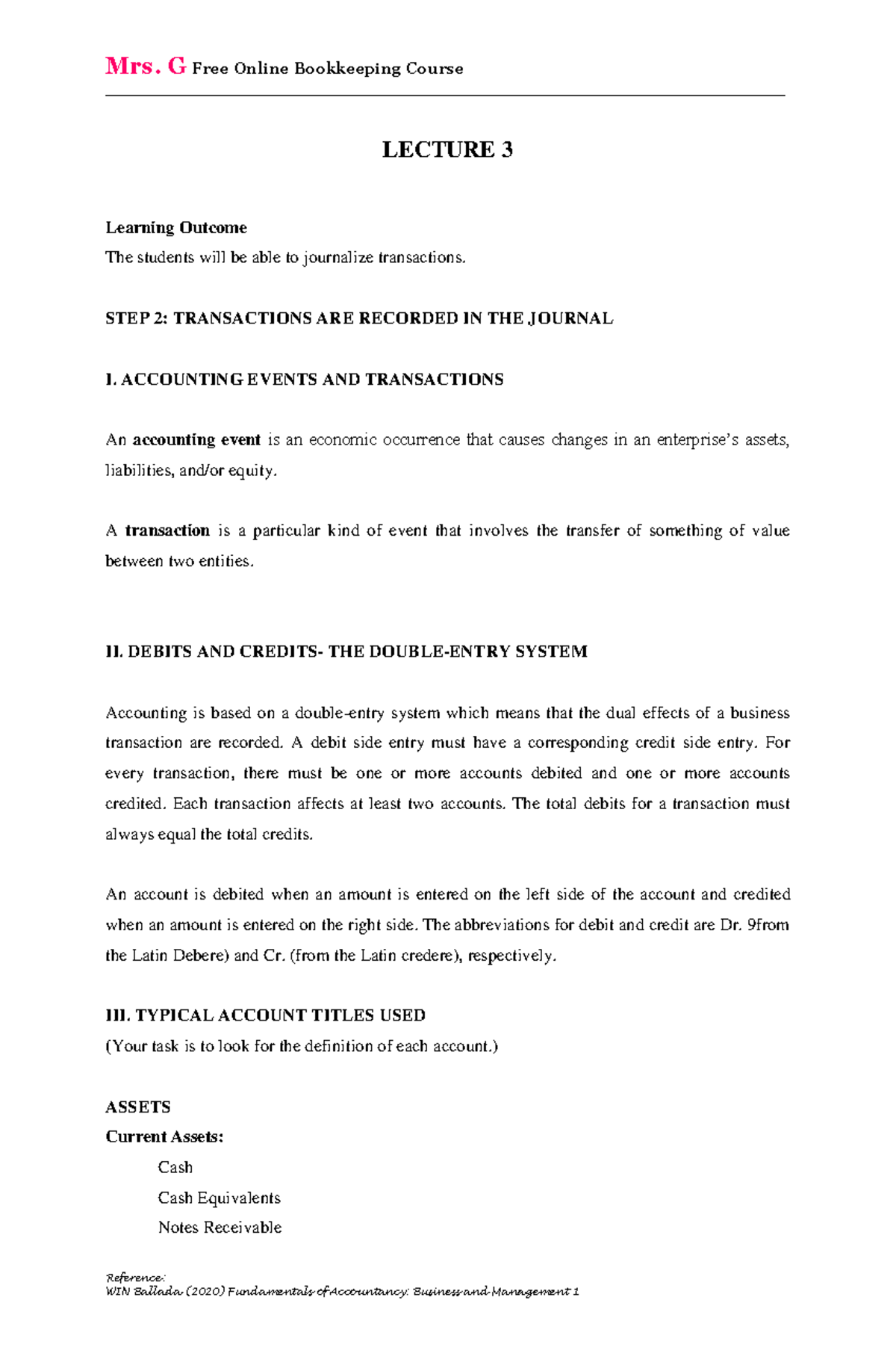 Bookkeeping Lecture 3 Journalizing - LECTURE 3 Learning Outcome The ...