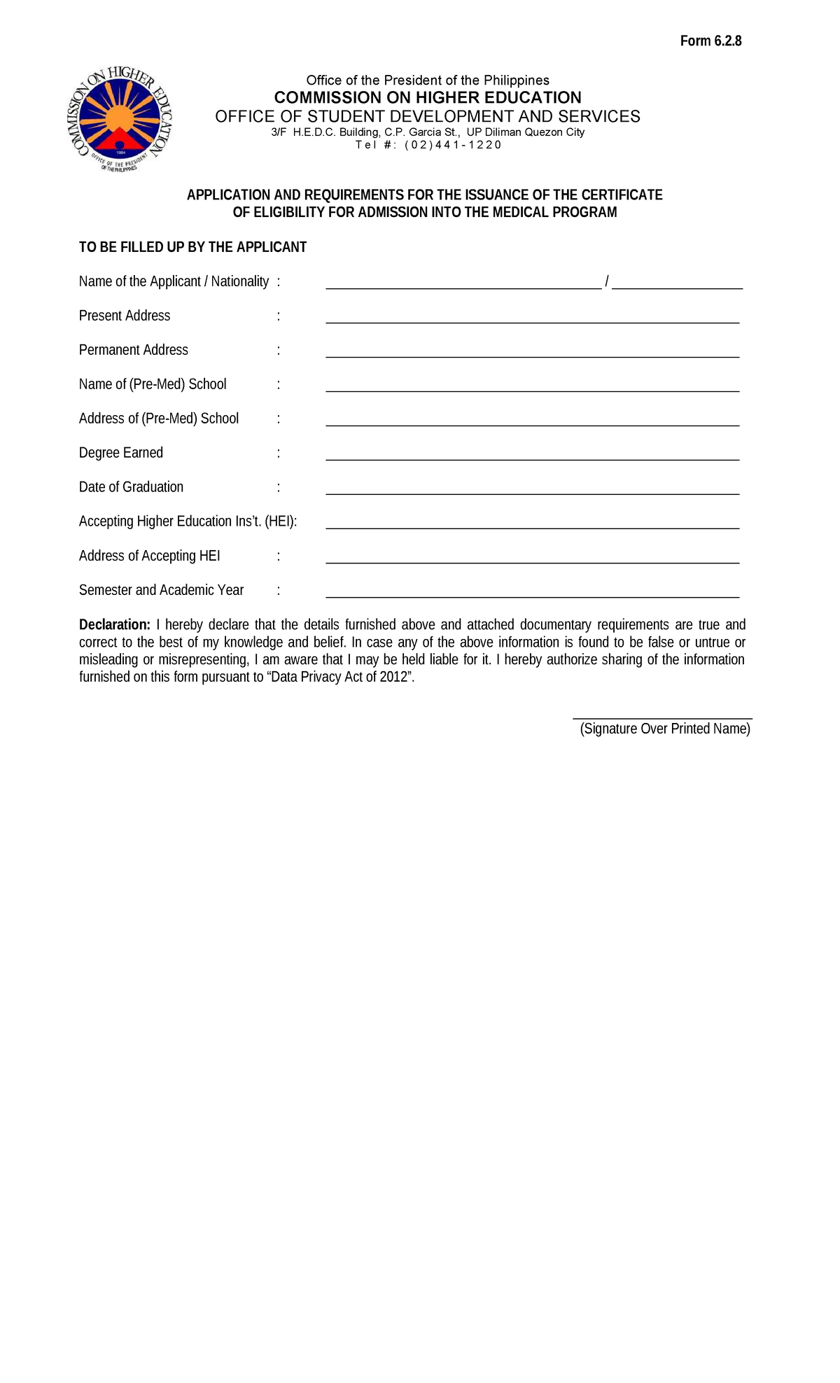CEM Form 1: Application for Medical Program Admission Eligibility - Studocu