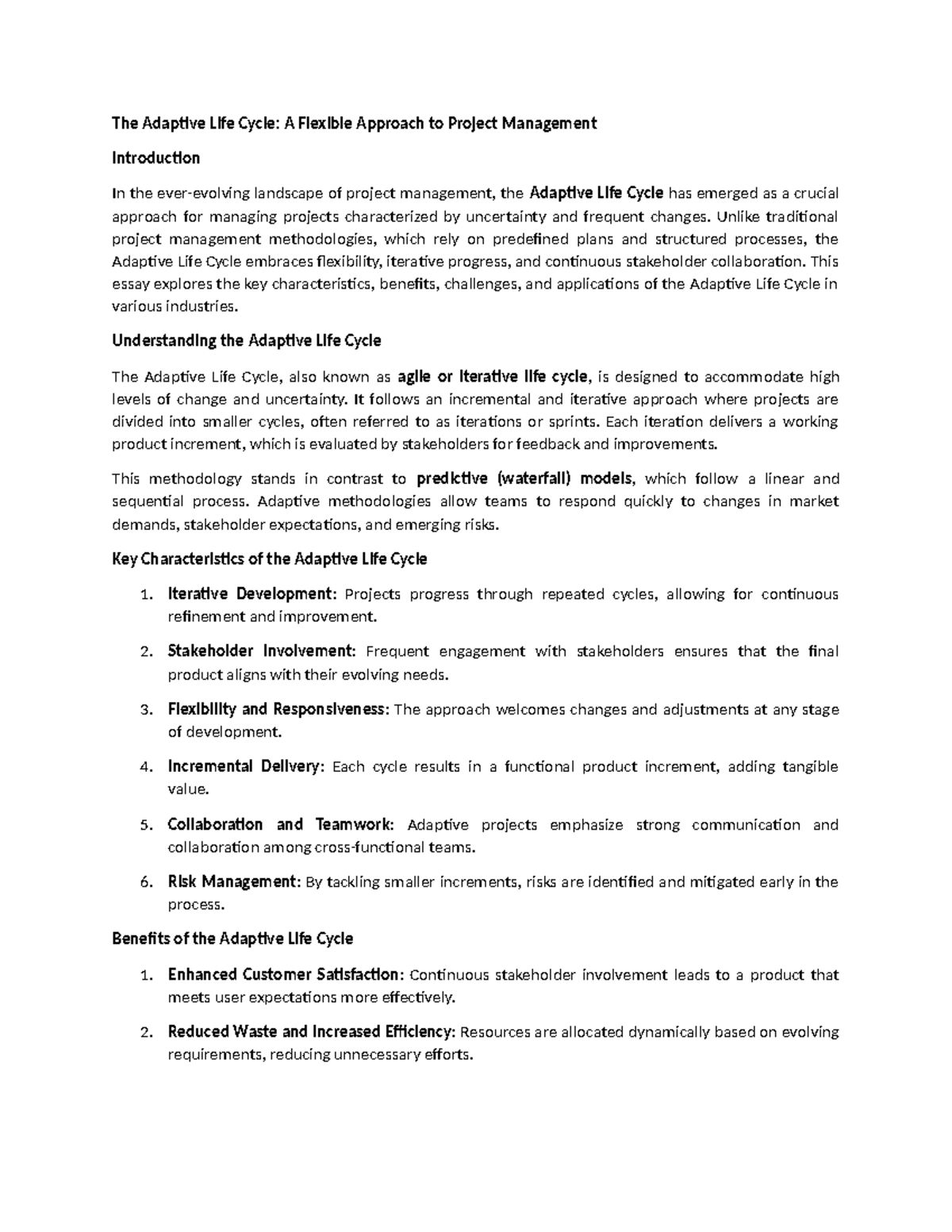 The Adaptive Life Cycle - Unlike traditional project management ...