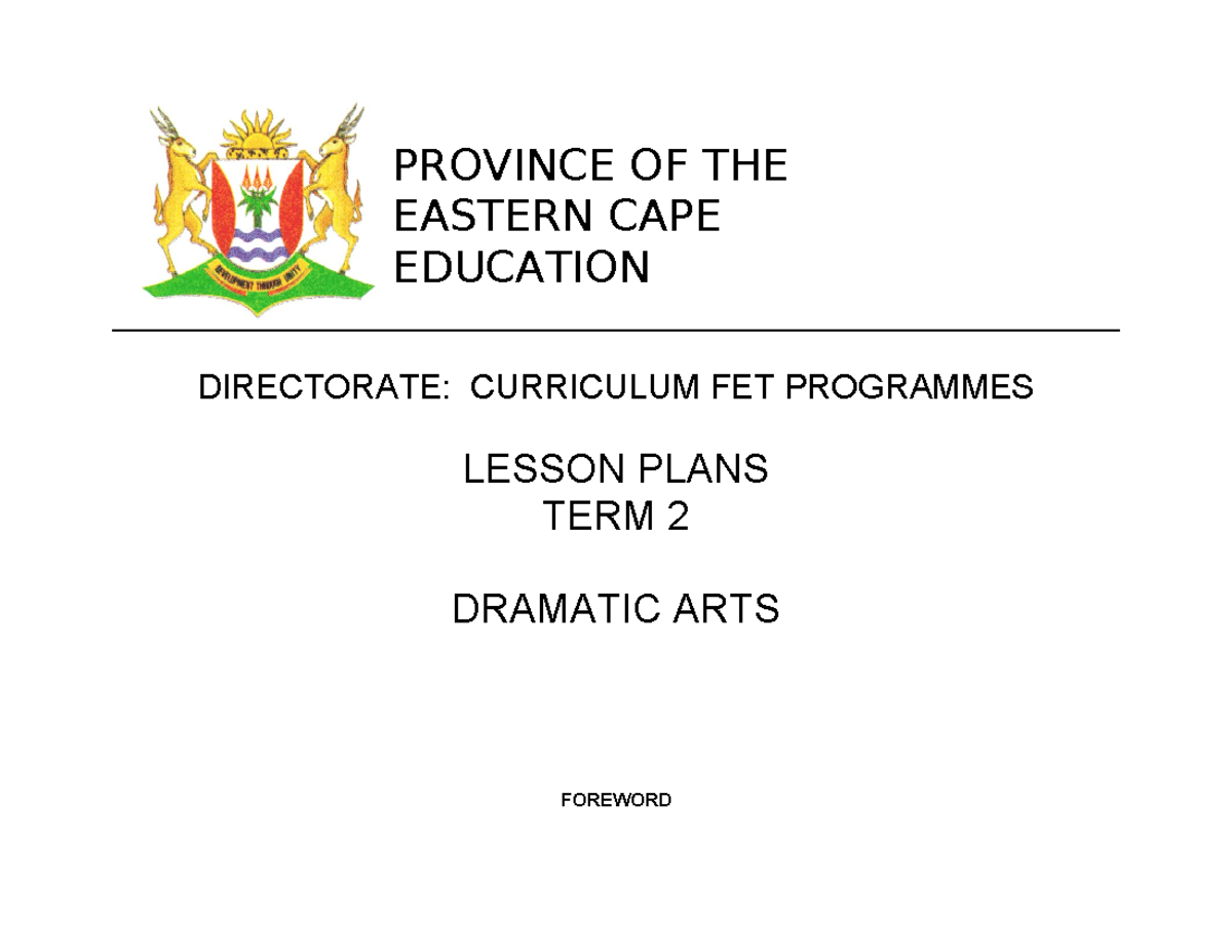 Dramatic Arts Gr 10 Lesson Plans: Ancient Greek Theatre Insights - Studocu