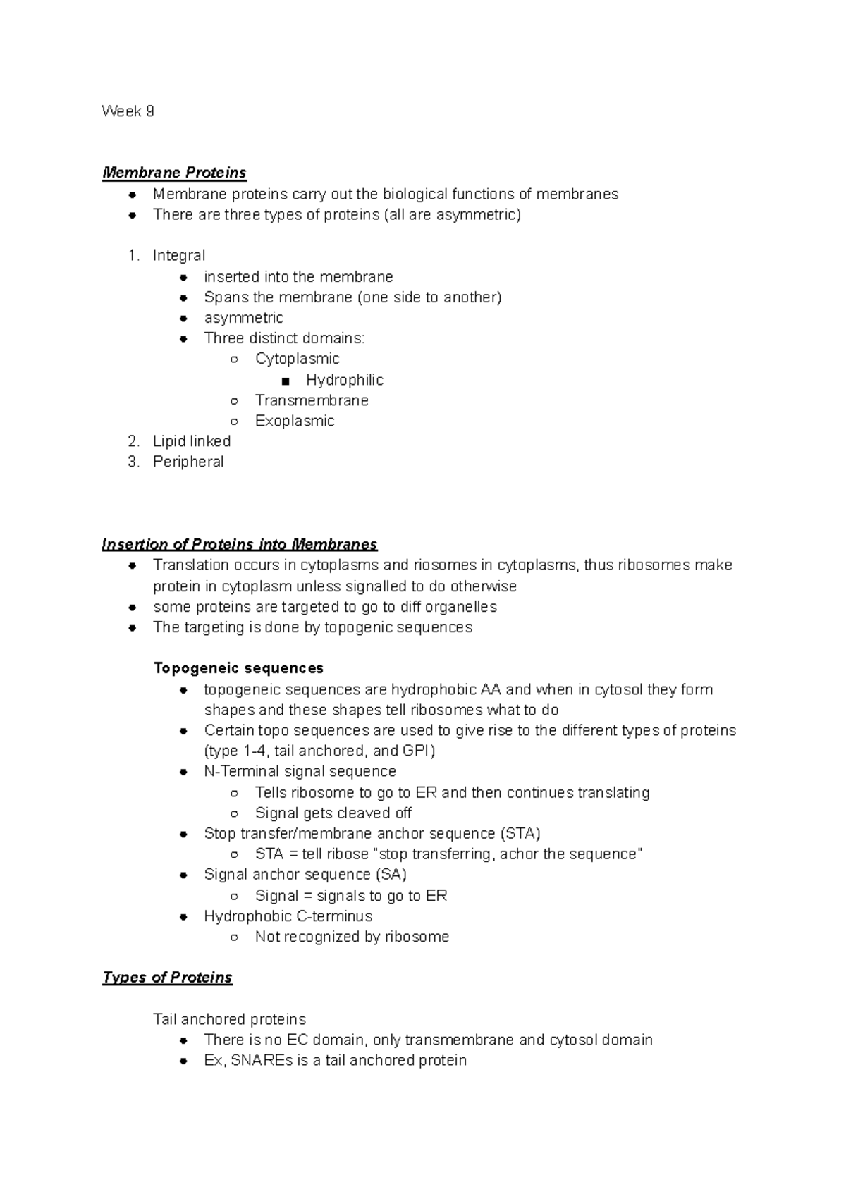 Cell Bio Week 9: Membrane Proteins Overview and Functions - Studocu