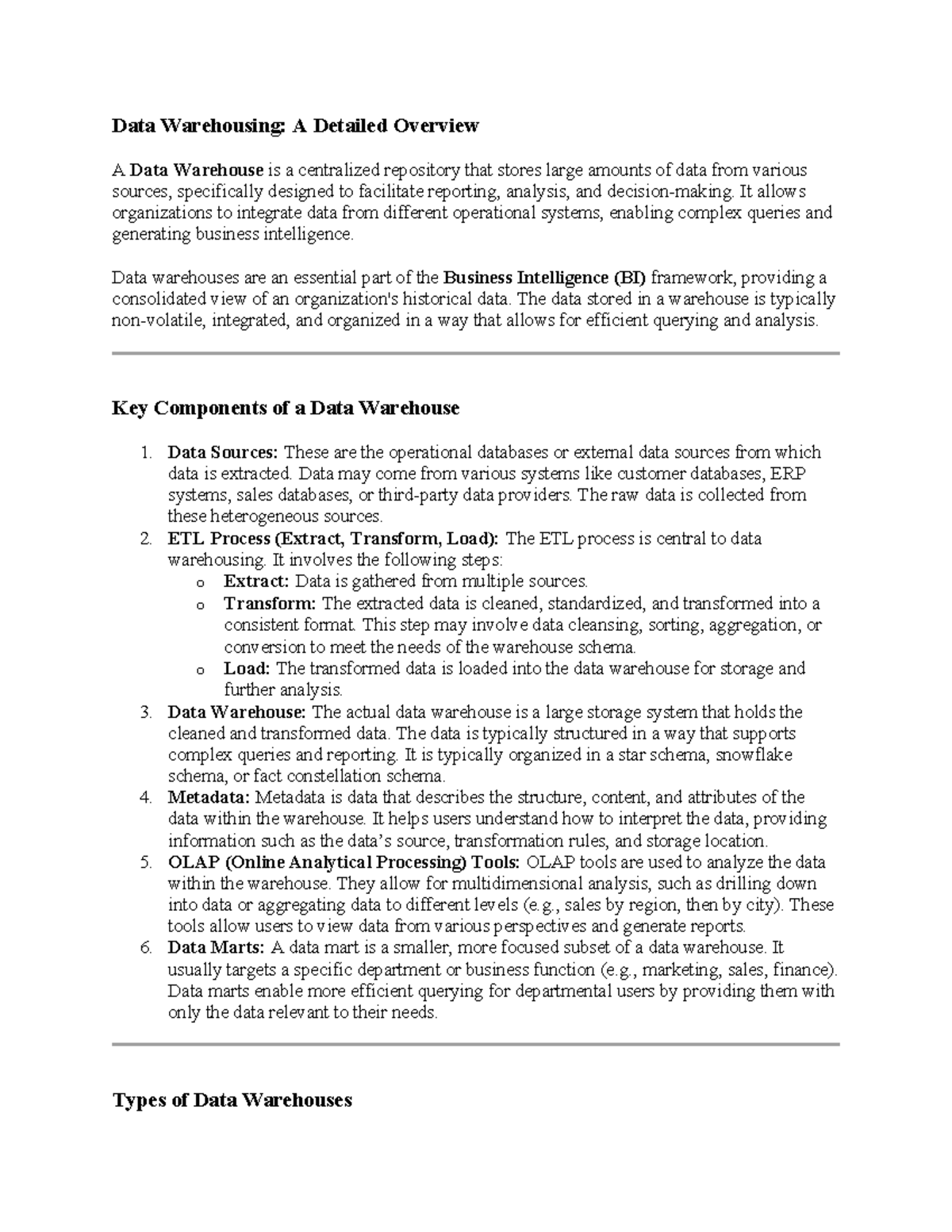 Data Warehousing (CS101): Last Minute Theory Prep Guide - Studocu
