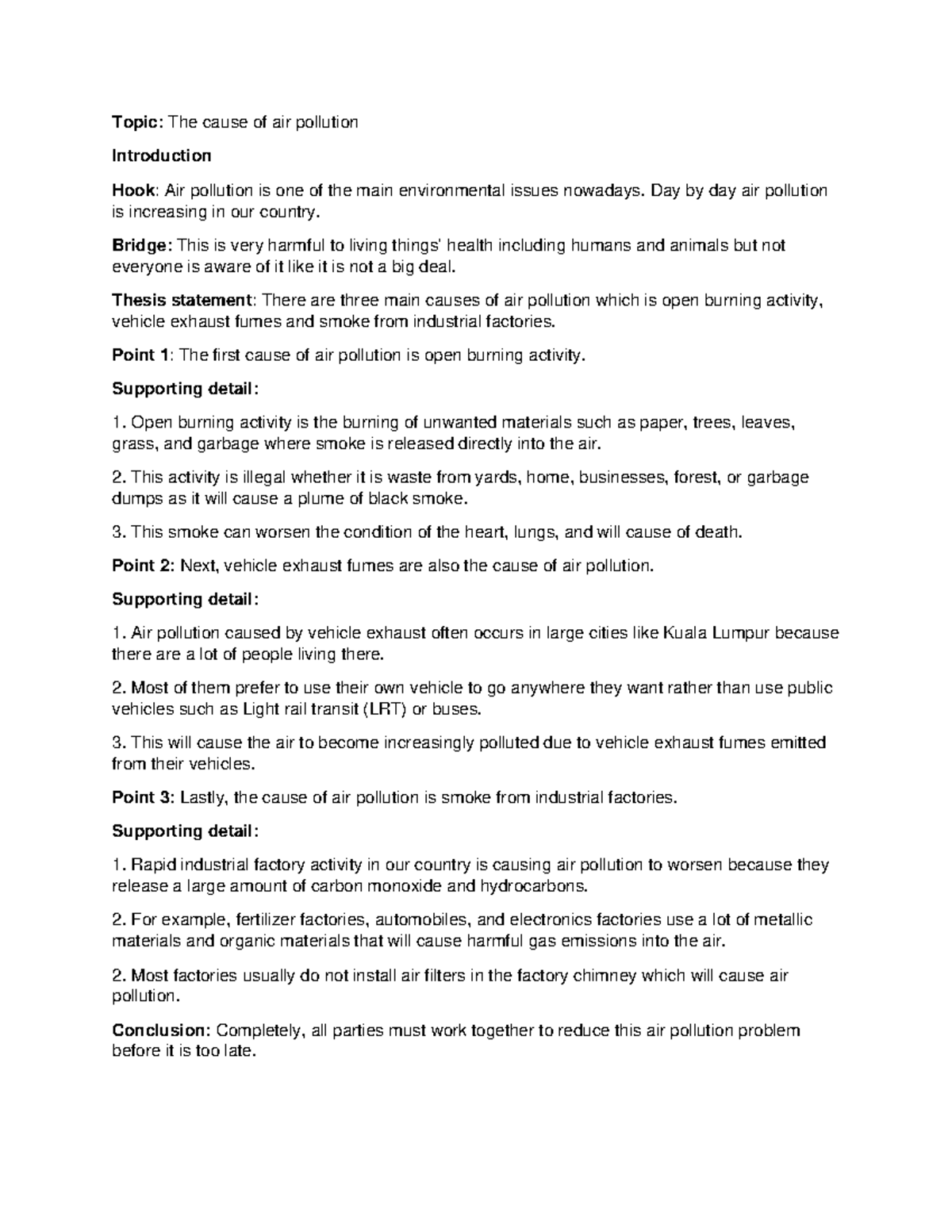 Expository Essay Practice - Topic: The cause of air pollution ...
