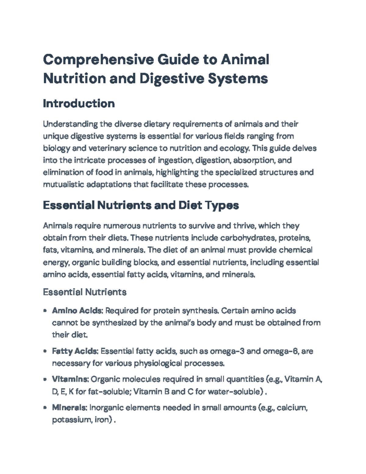 Comprehensive Guide to Animal Nutrition & Digestion (BIO101) - Studocu