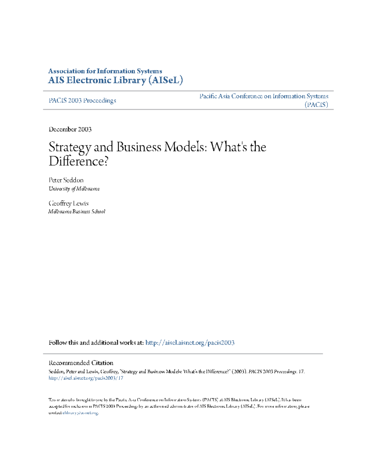 Strategy and Business Models Whats the Difference - Association for ...