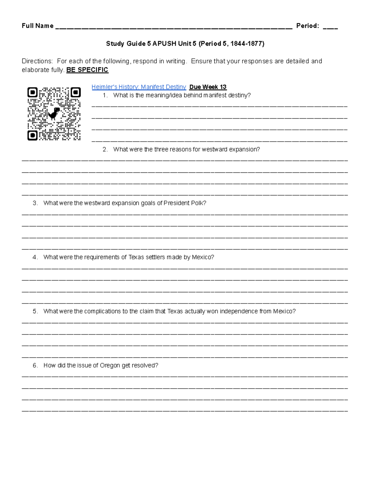 APUSH Unit 5 Study Guide: Manifest Destiny & Pre-Civil War Events - Studocu