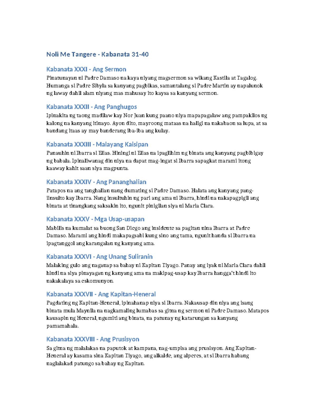 Noli Me Tangere Kabanata 31-40 - Noli Me Tangere - Kabanata 31 ...