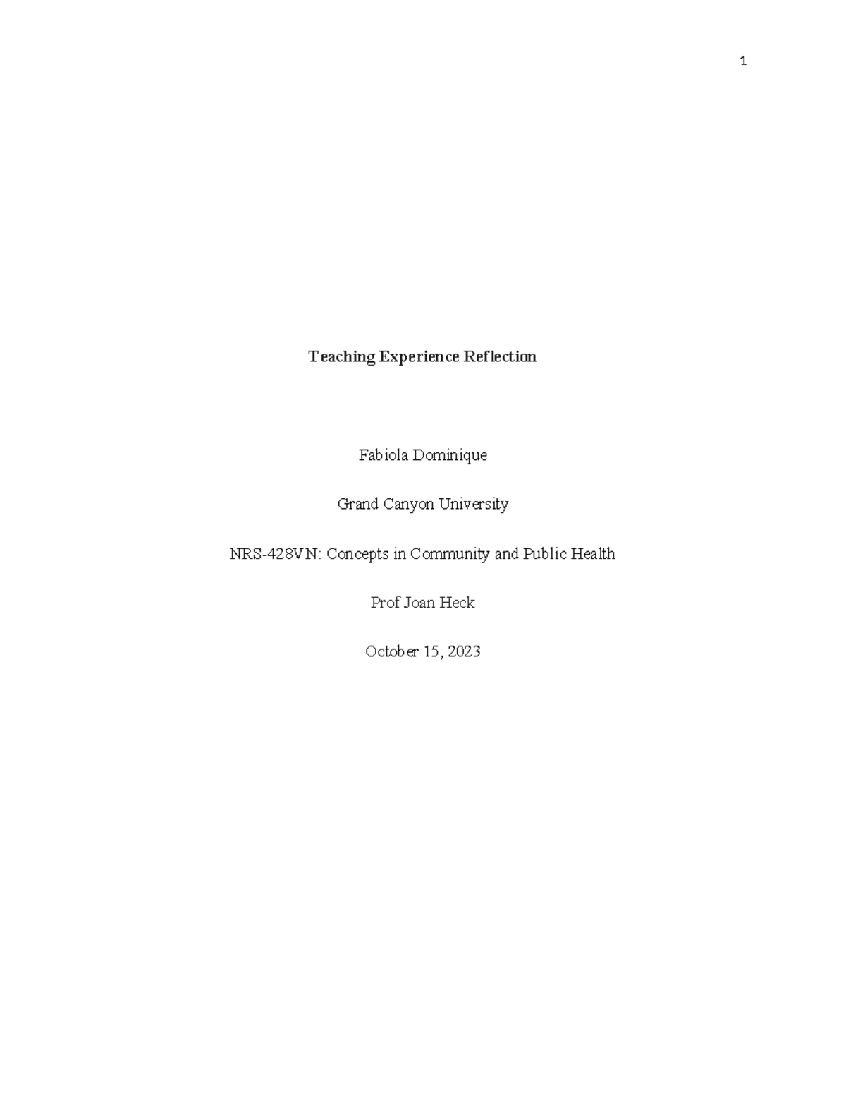 Teaching Experience Reflection: Community Health Promotion Plan (CPH ...