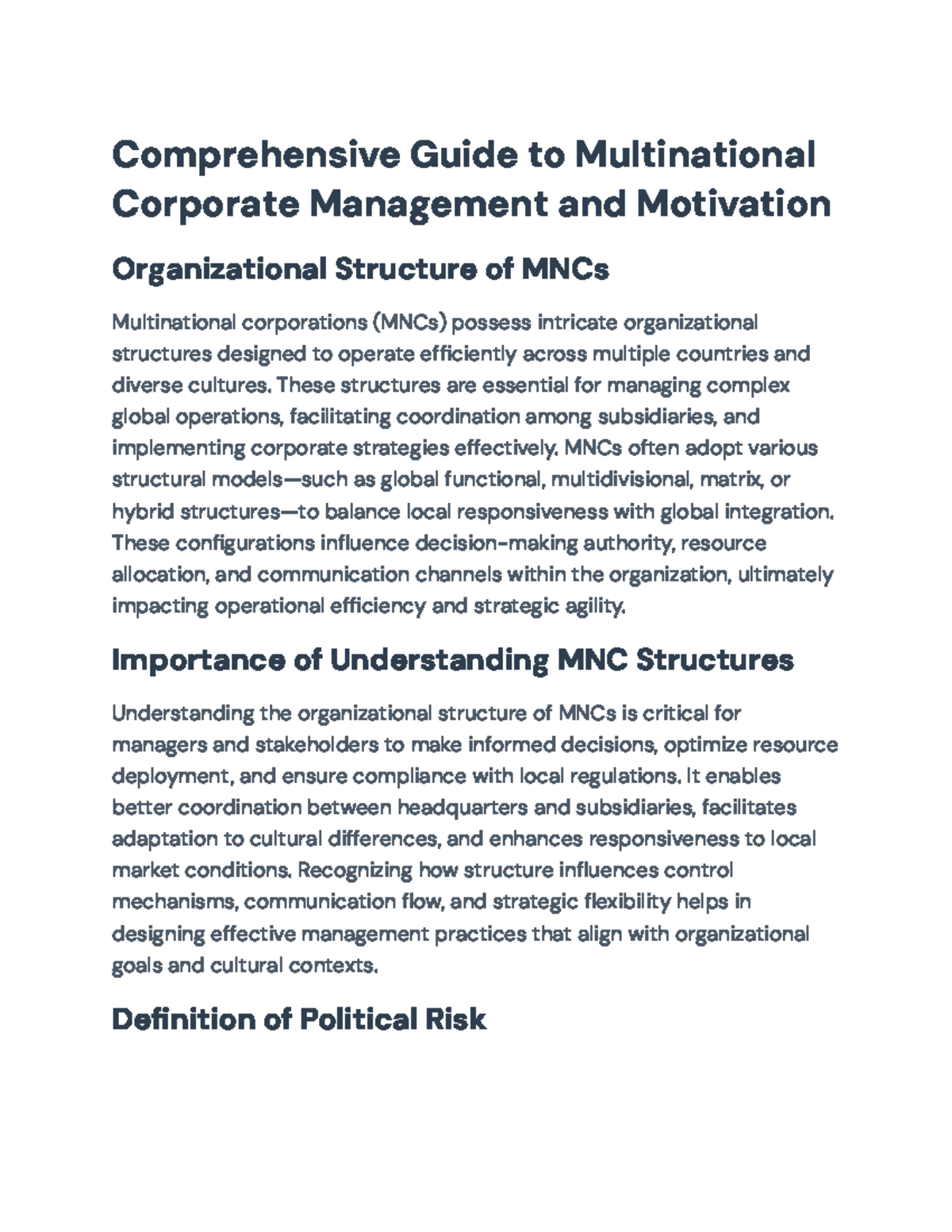 Comprehensive Guide to MNC Management & Motivation Theories - Studocu