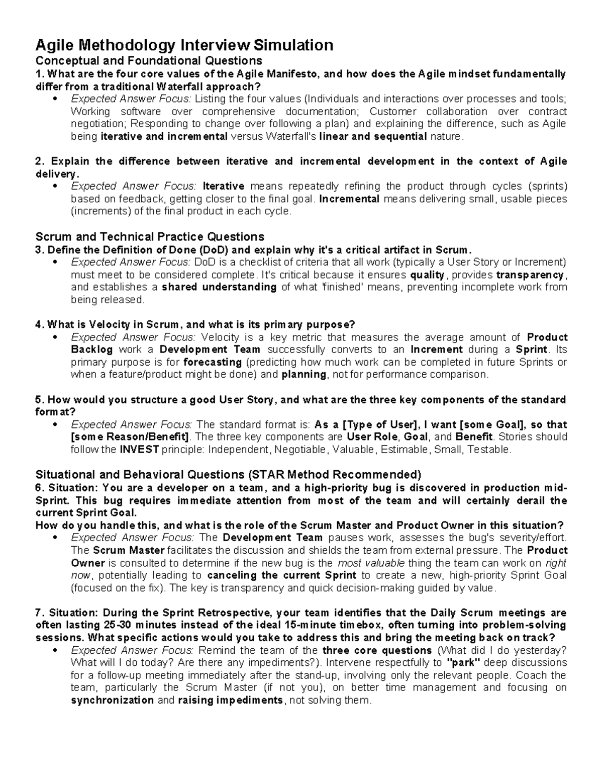 Agile Methodology Interview Simulation: Key Concepts & Questions - Studocu