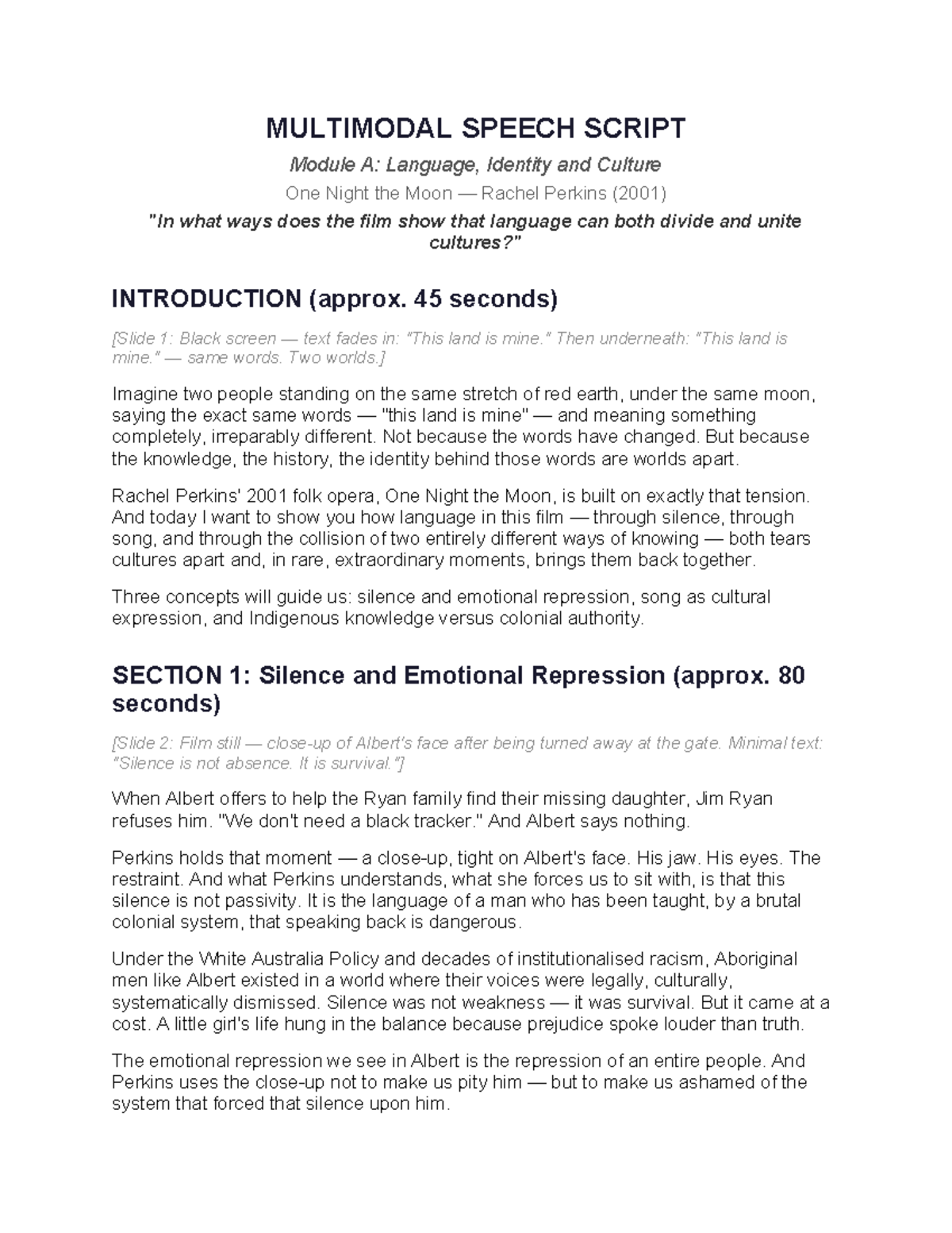 One Night the Moon Speech Script: Language, Identity & Culture Analysis ...