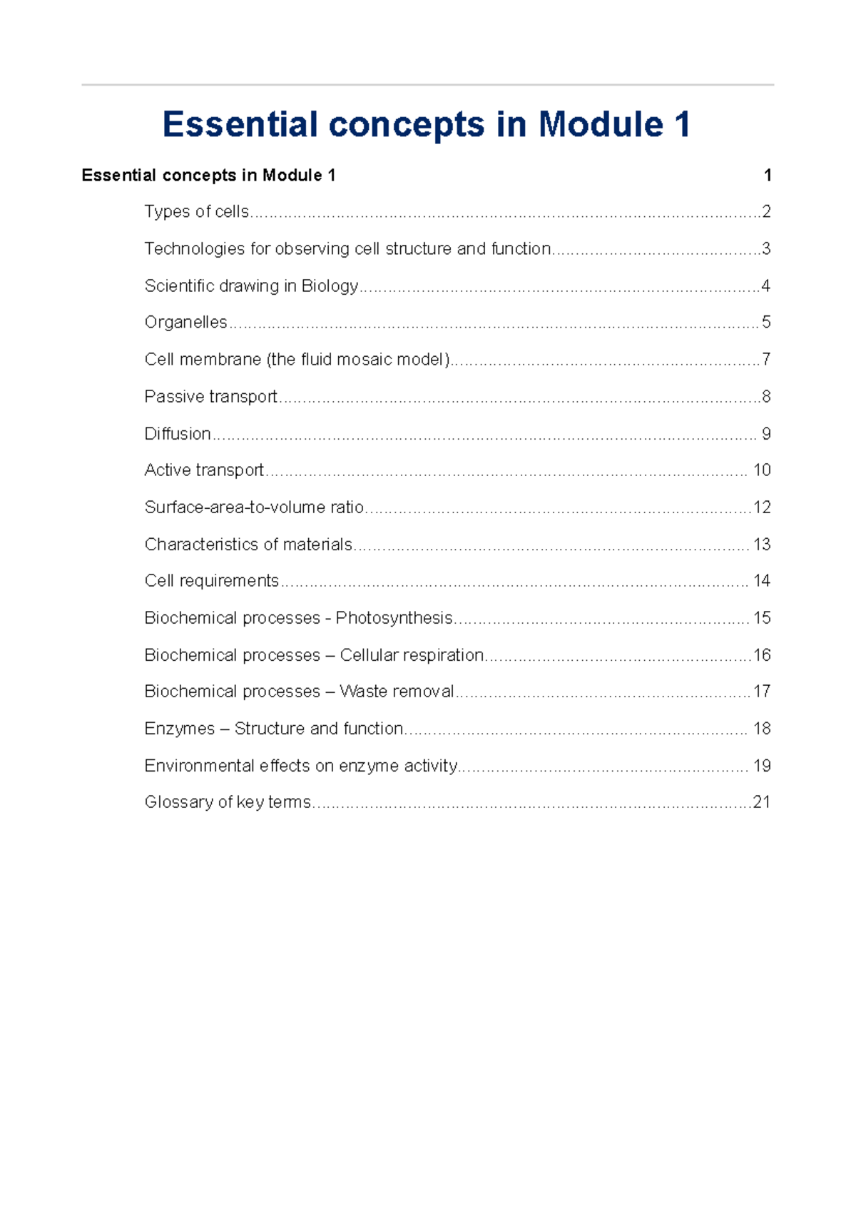 Biology Module 1: Cell Structure and Function Overview - Studocu