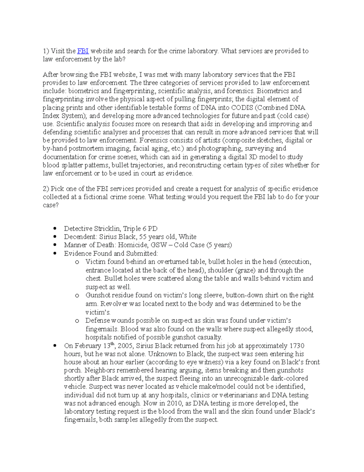 FBI Crime Lab Services: Analyzing Evidence in Homicide Cases - Studocu