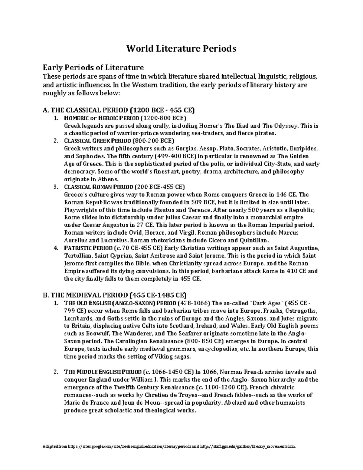 World Literature Periods: An Overview of Early Literary Eras - Studocu
