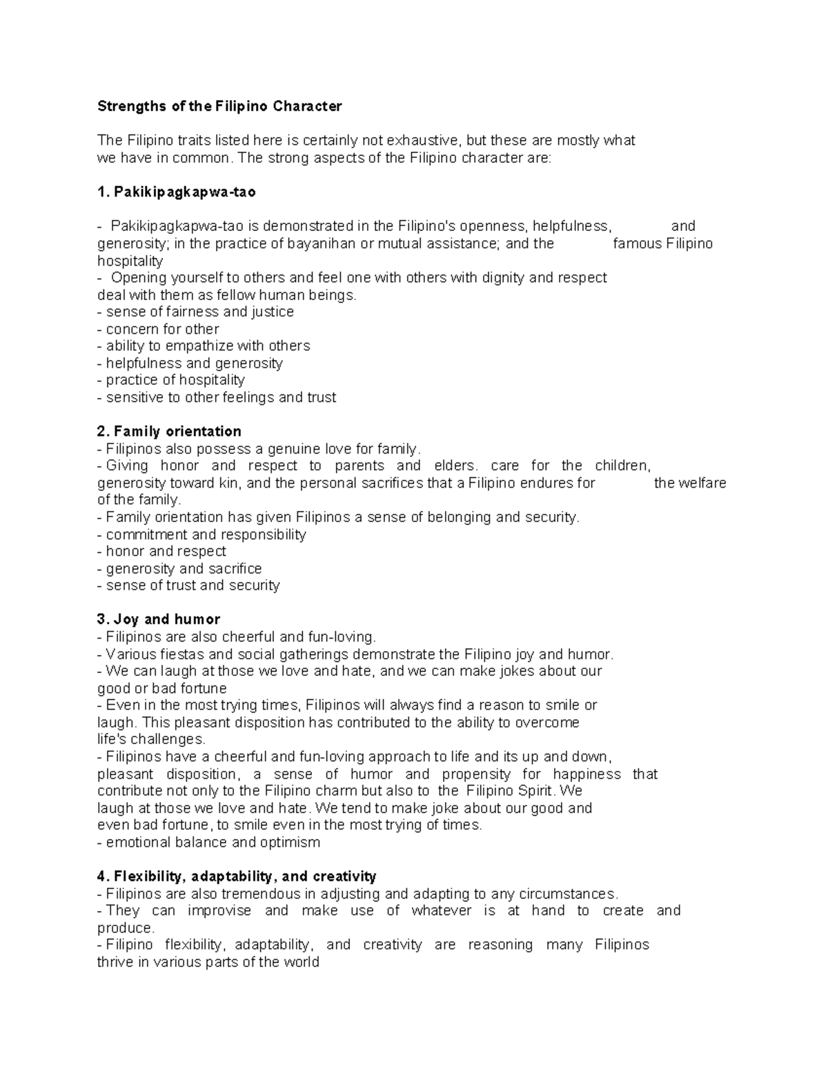 Strengths and Weaknesses of Filipino Character Analysis (HUM101) - Studocu