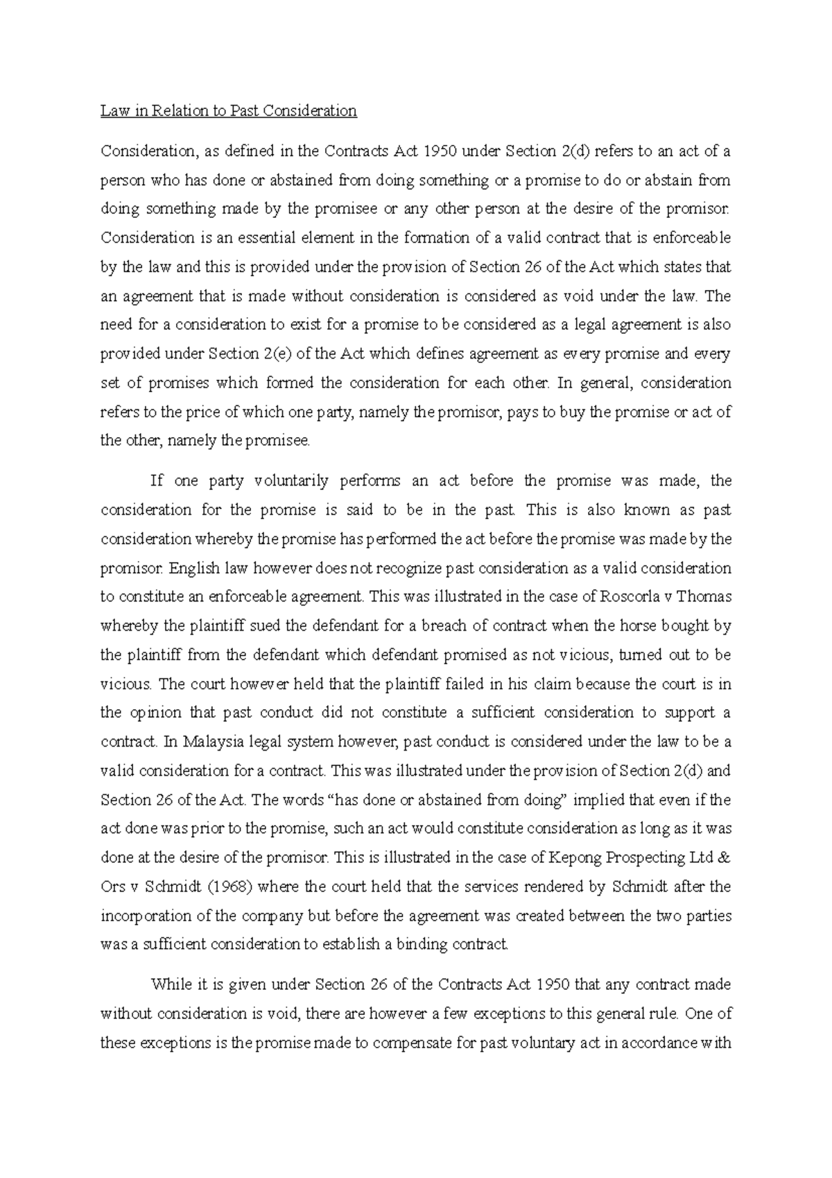 Past Consideration in Contracts: Legal Perspectives & Cases (LAW101 ...