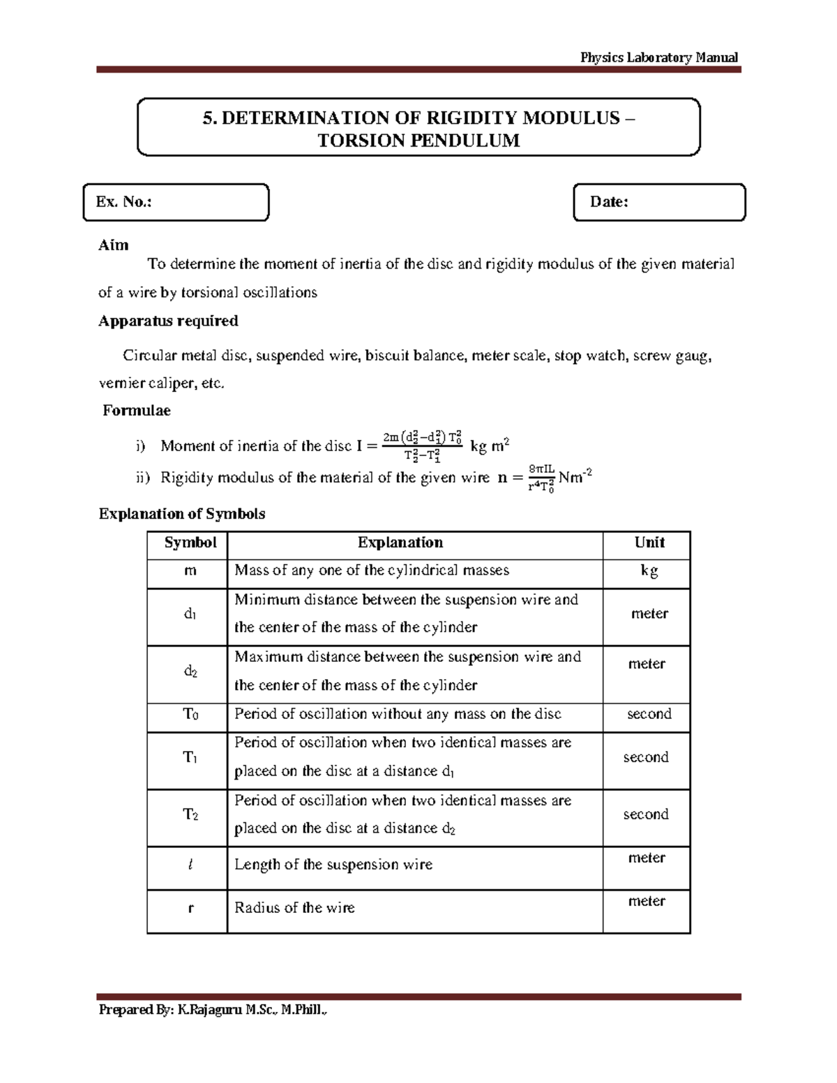 5. Rigiditiy Modulus Determination using Torsional Pendulum Experiment ...